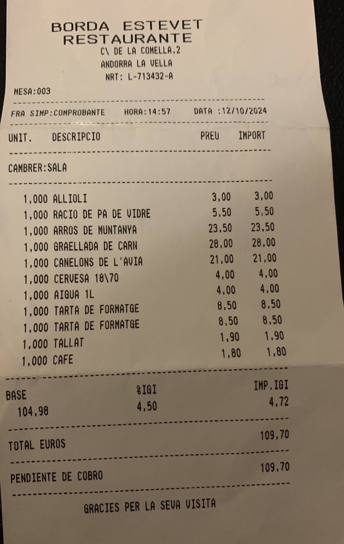 Carta del restaurante Borda Estevet - Auténtica borda en Andorra ...