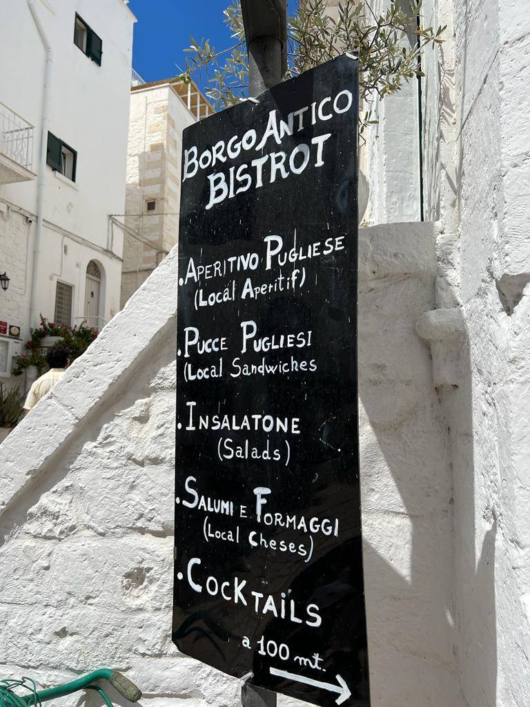 Menu at Borgo Antico Bistrot restaurant, Ostuni