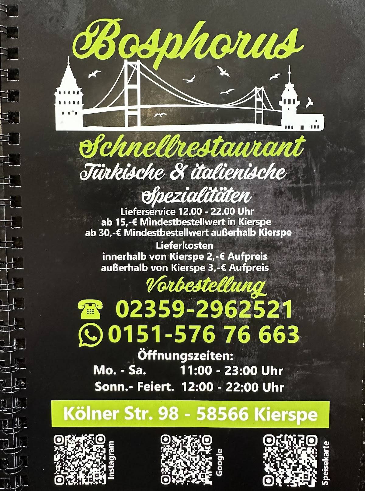 Speisekarte von Bosphorus Schnellrestaurant, Kierspe
