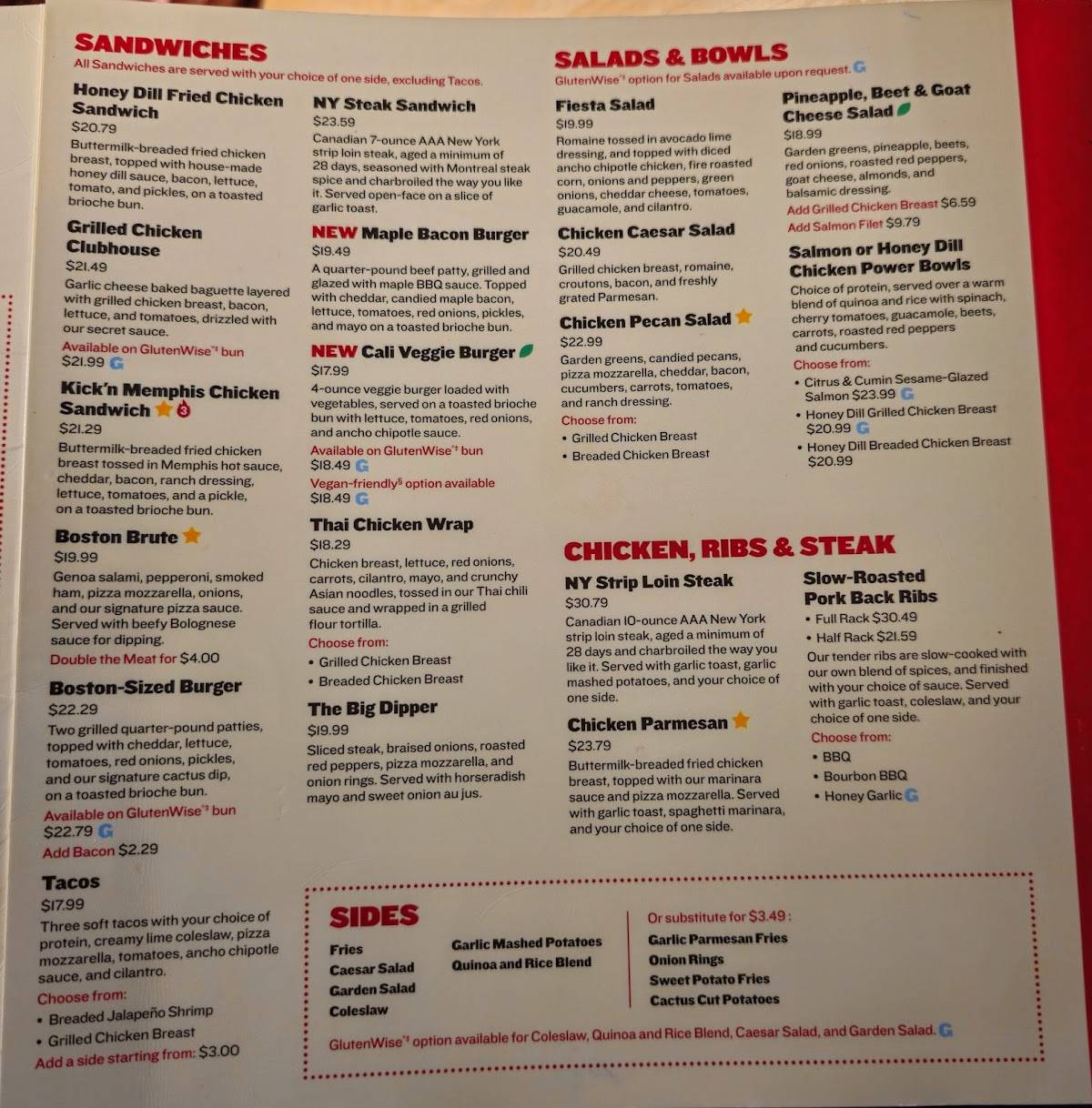 Menu at Boston Pizza pizzeria, Portage la Prairie