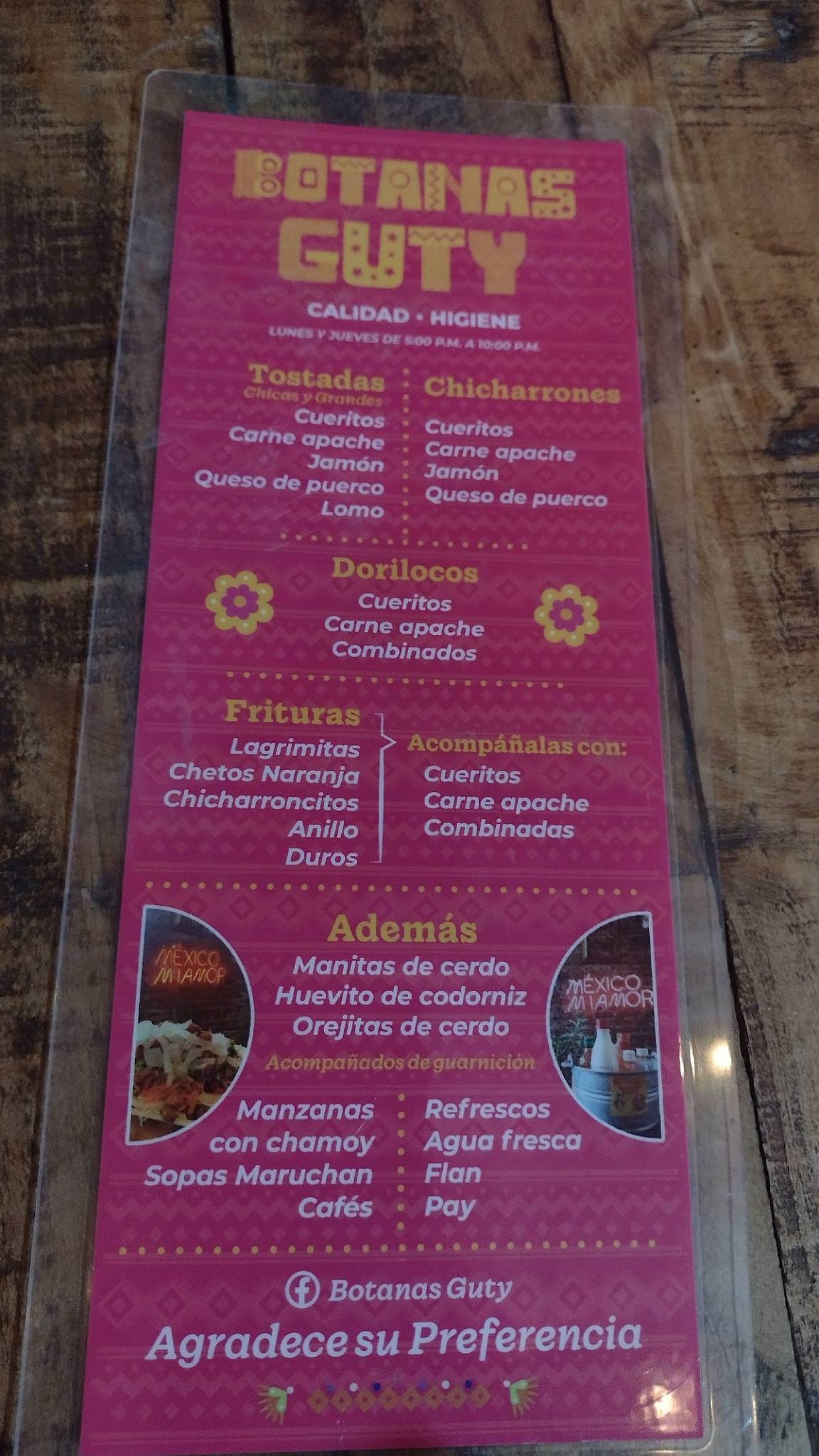 Menu at Botanas Guti restaurant, Uriangato