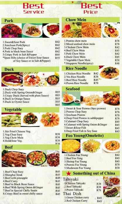 Menu at Bow Tie Asian Restaurant, Knysna
