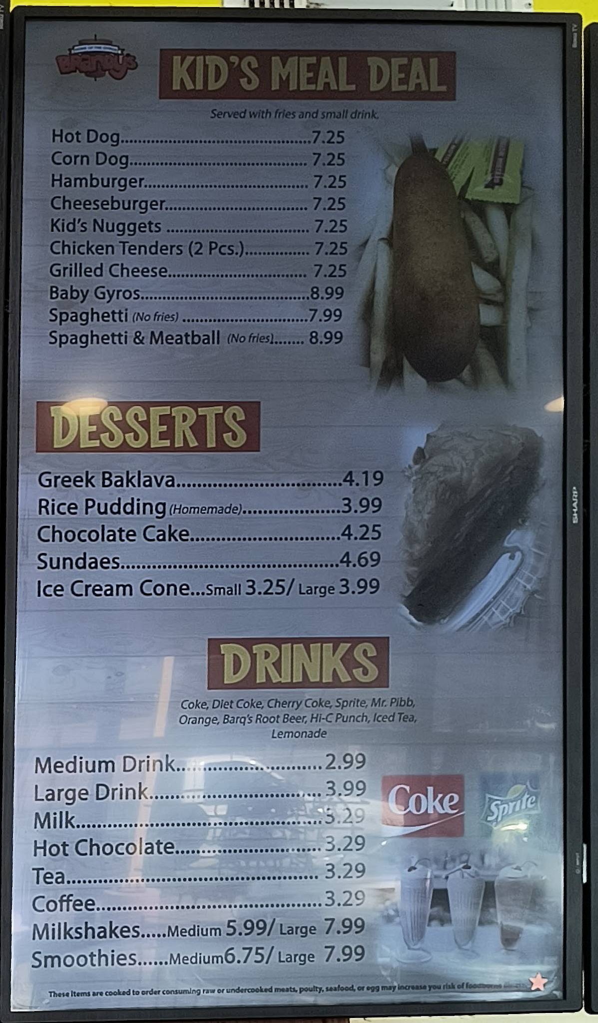 Menu at Brandys Gyros restaurant, Chicago, N Harlem Ave