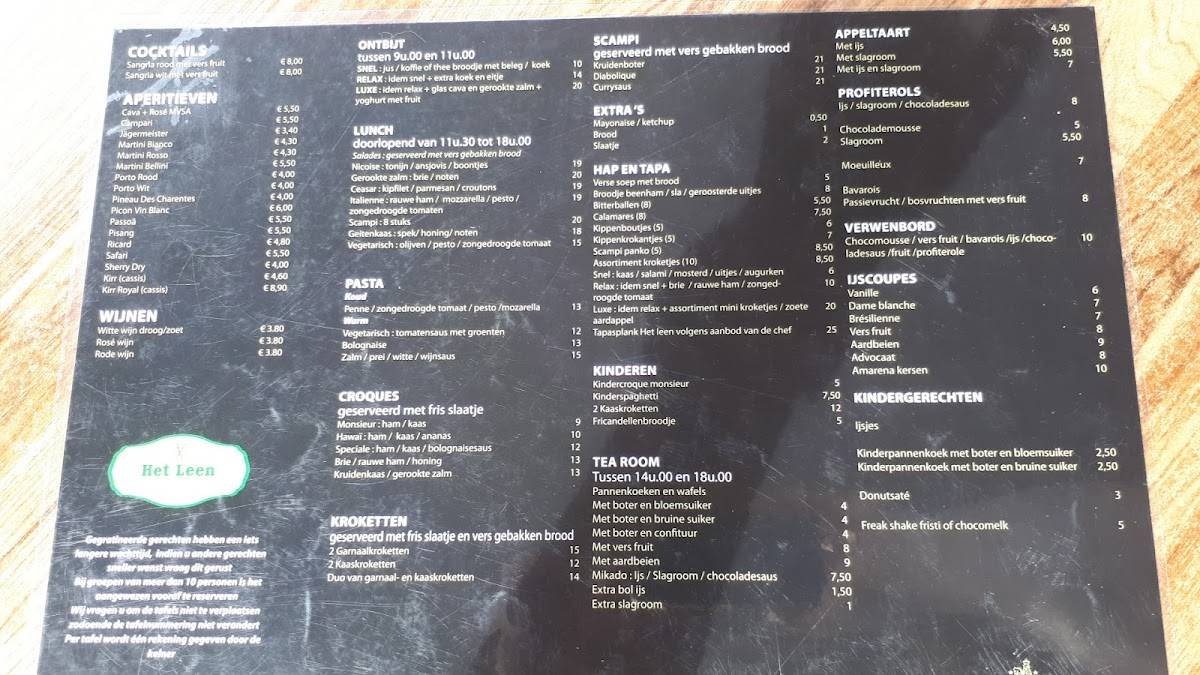 Menu at Brasserie Het Leen, Eeklo