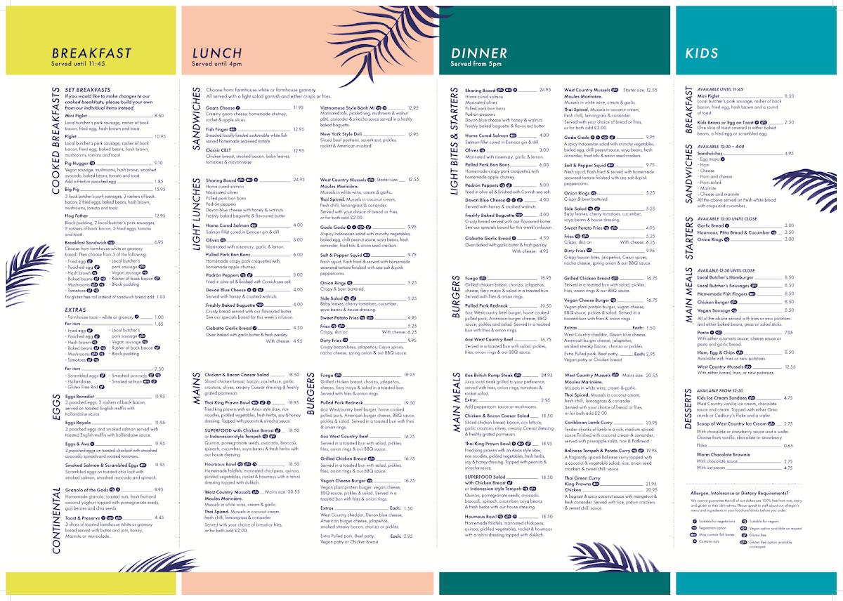 Menu at Blue Groove restaurant, Braunton