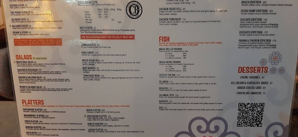Menu at Braza Emperors Palace restaurant, Kempton Park