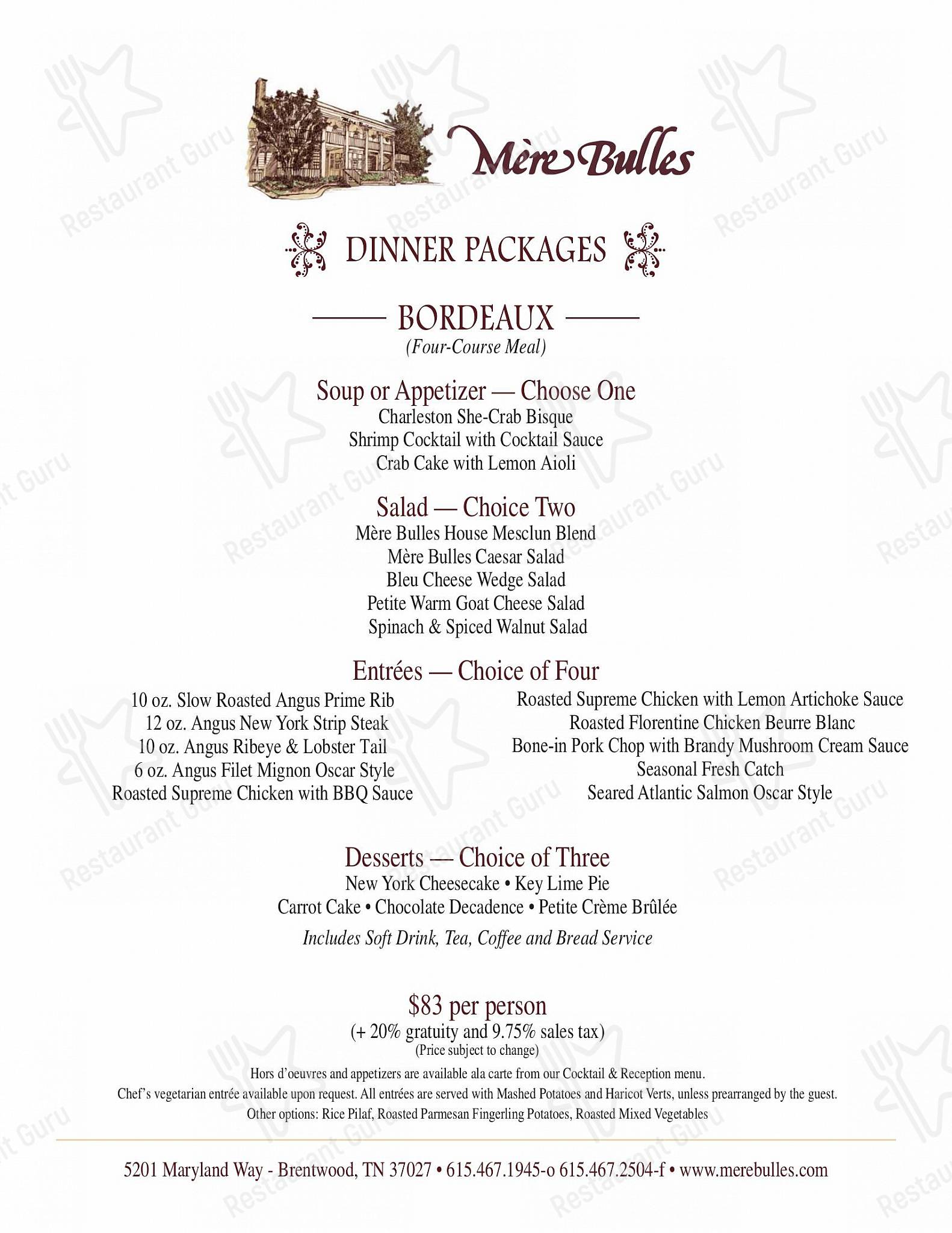 Menu at Mere Bulles Restaurant & Events, Brentwood