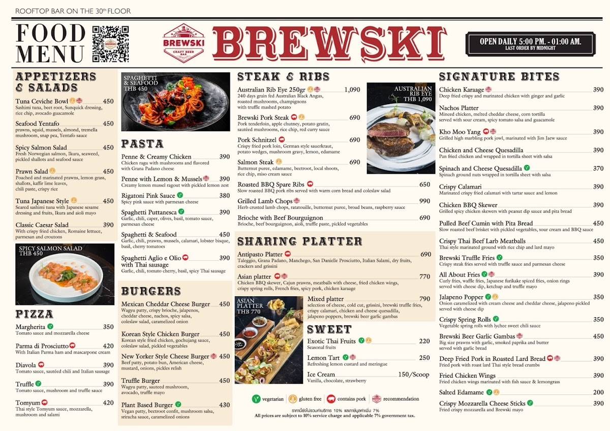 Menu at Brewski Rooftop Beer Bar at Radisson Blu Plaza Bangkok, Bangkok