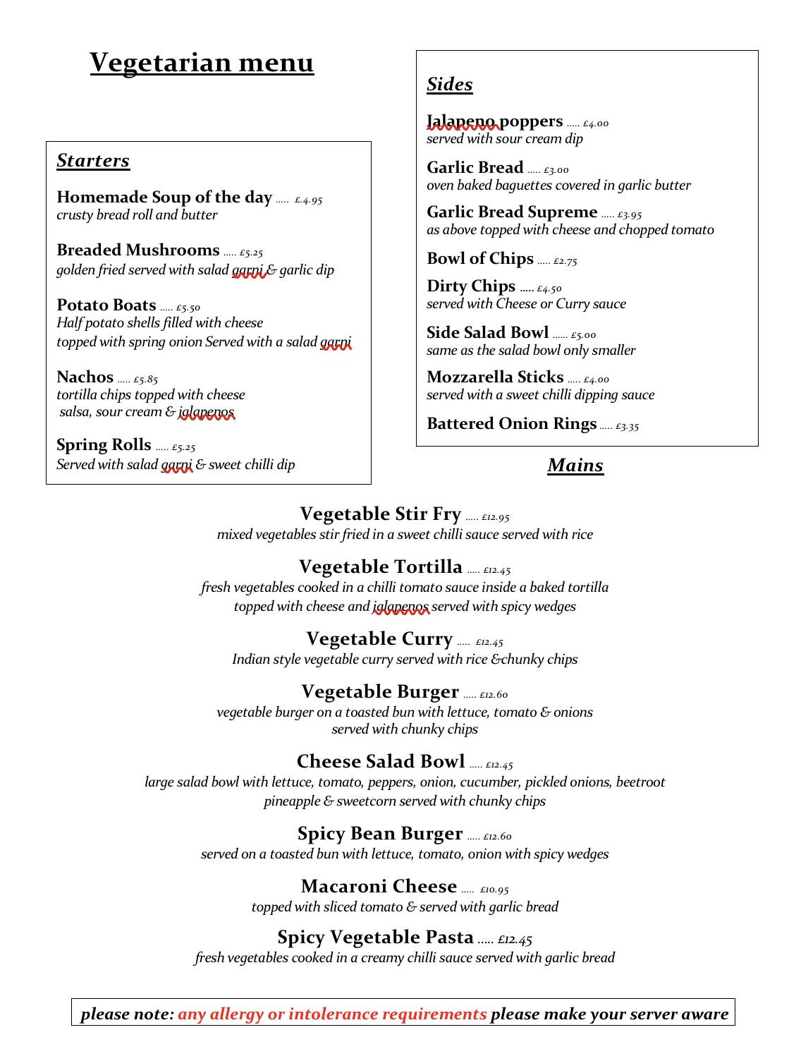 Menu at The Village Inn restaurant, Bridge of Earn, Main St