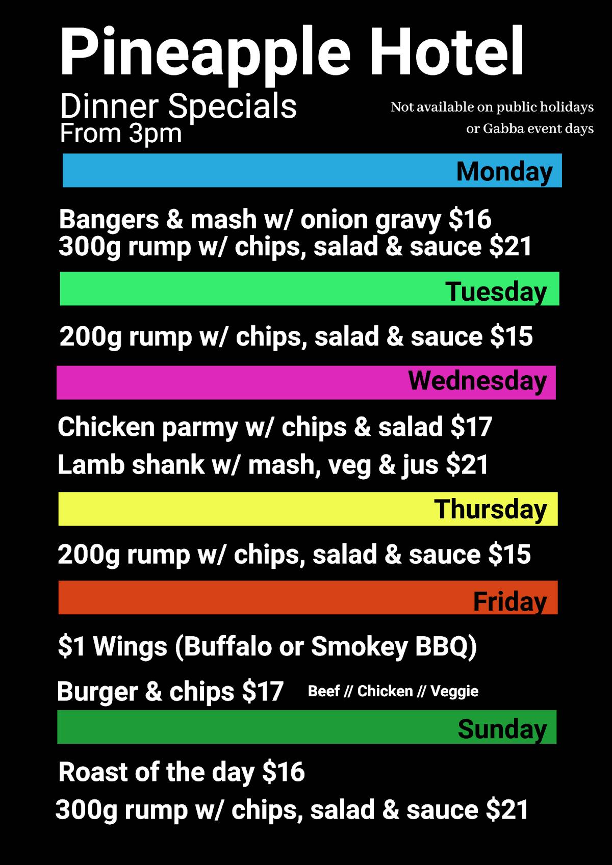 Menu at Pineapple Hotel pub & bar, Kangaroo Point, 706 Main St