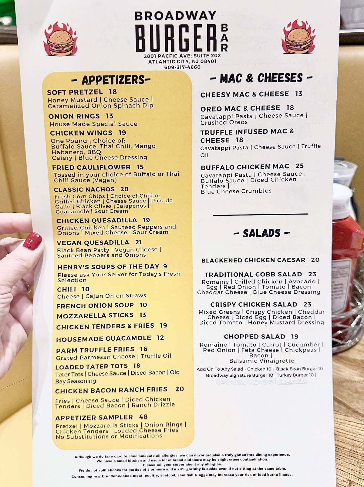 Menu at Broadway Burger Bar, Atlantic City, Pacific Ave