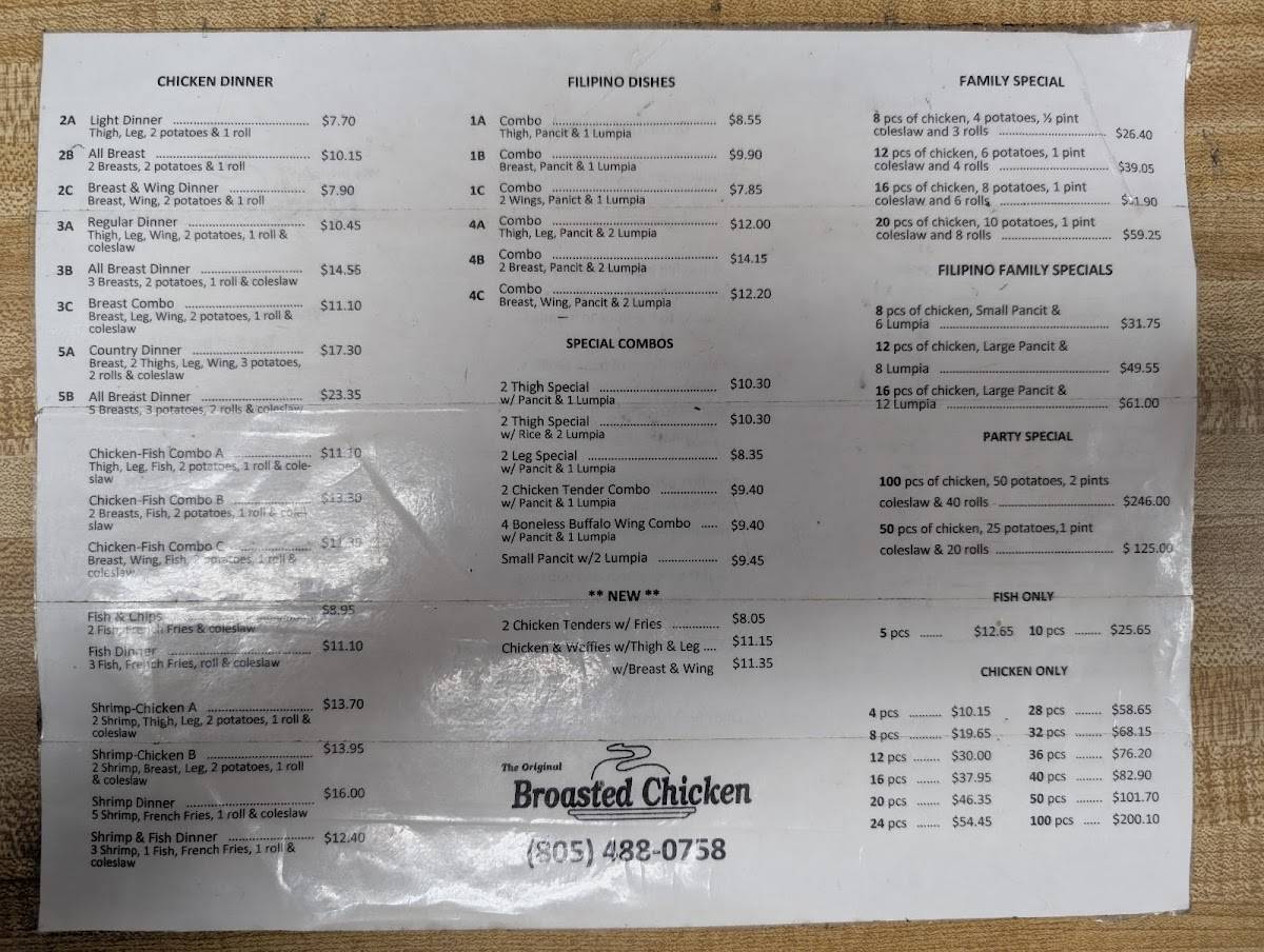 Menu at Broasted Chicken restaurant, Port Hueneme