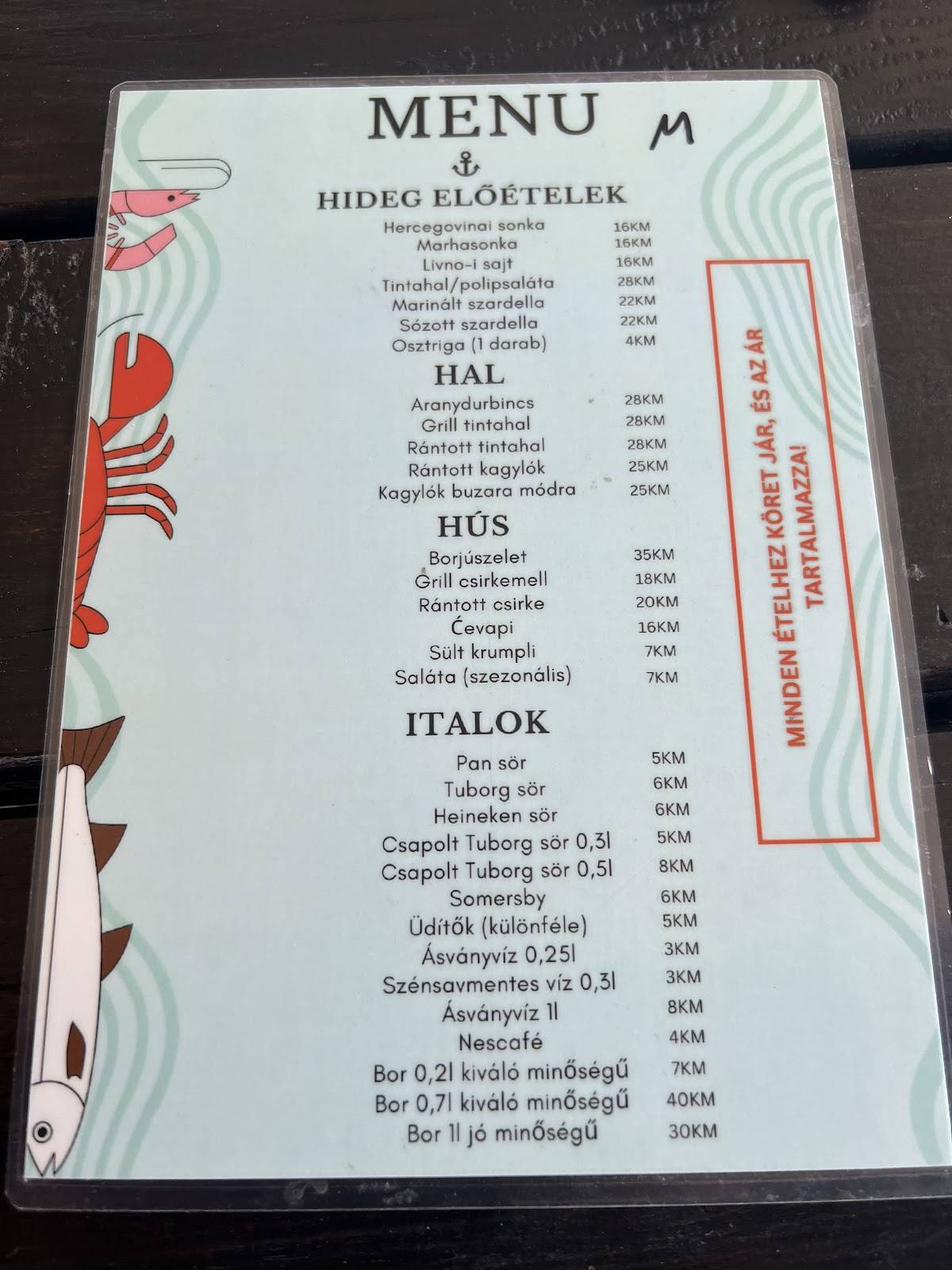 Speisekarte von Brod Ivana Floating restaurant, Neum