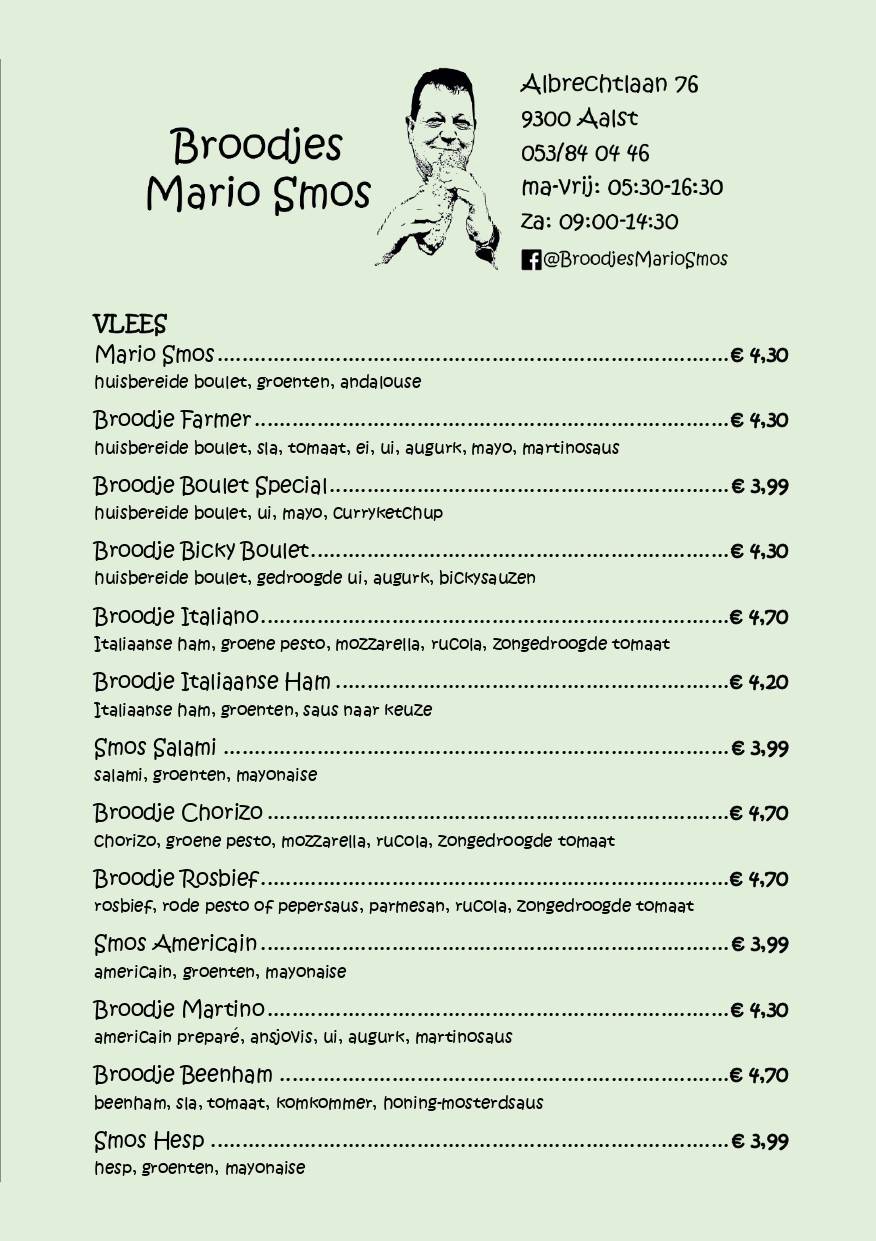 Speisekarte von Broodjes Mario Smos, Aalst