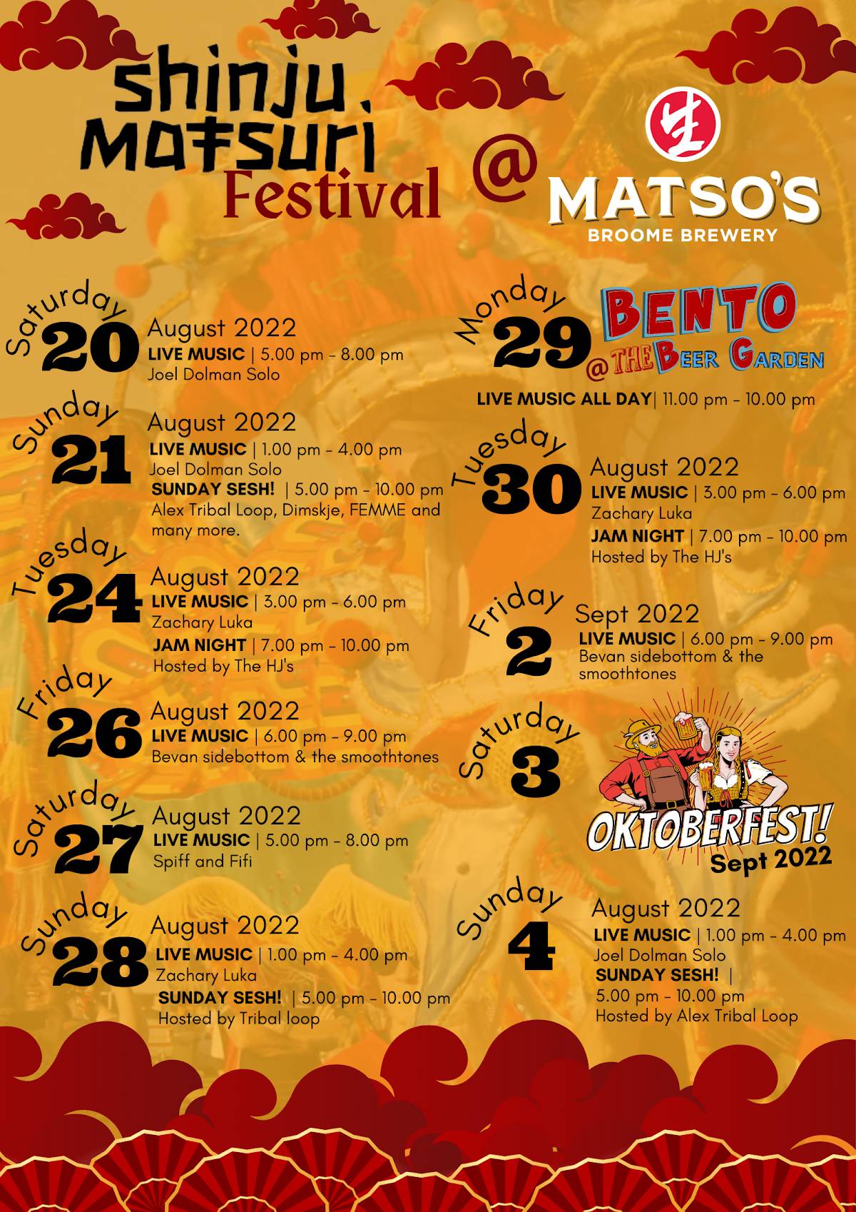 Menu at Matso's Broome Brewery restaurant, Broome, 60 Hamersley St