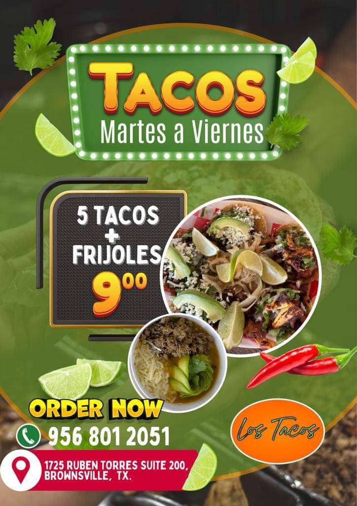 Carta del restaurante Los Tacos, Brownsville, Ruben M Torres Blvd suite 200
