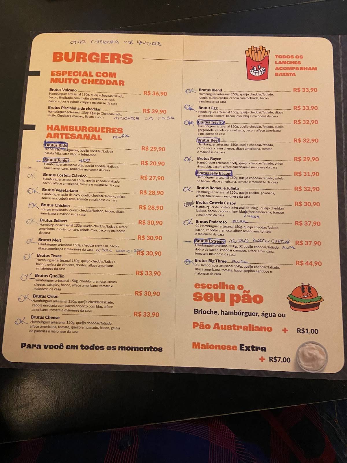 Carta del restaurante Brutus Burger Grill - Portão, Curitiba, Rua ...
