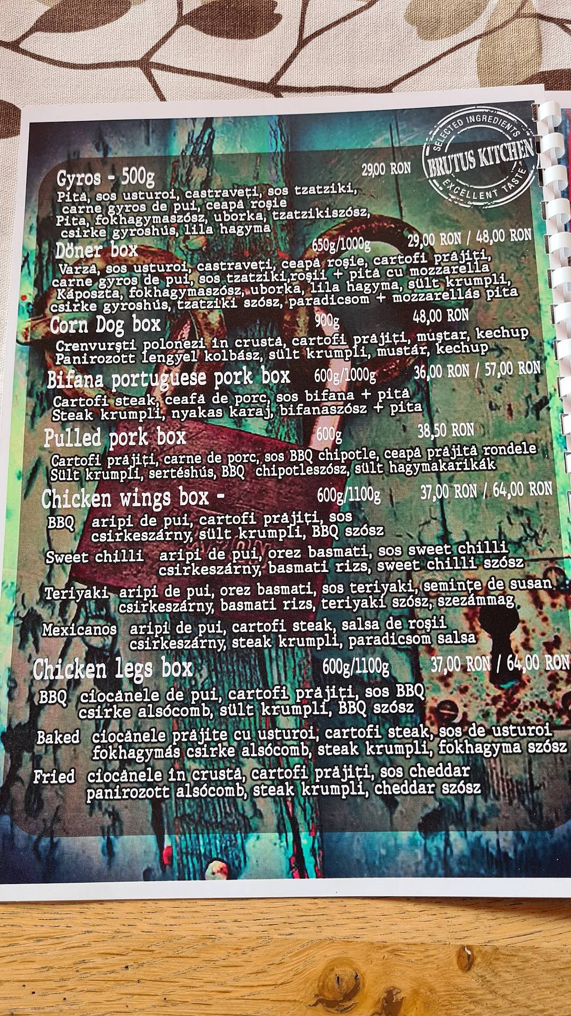 Menu at Brutus kitchen, Sovata