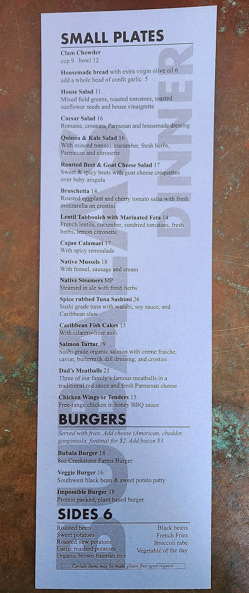 Menu at Bubala's By the Bay pub & bar, Provincetown