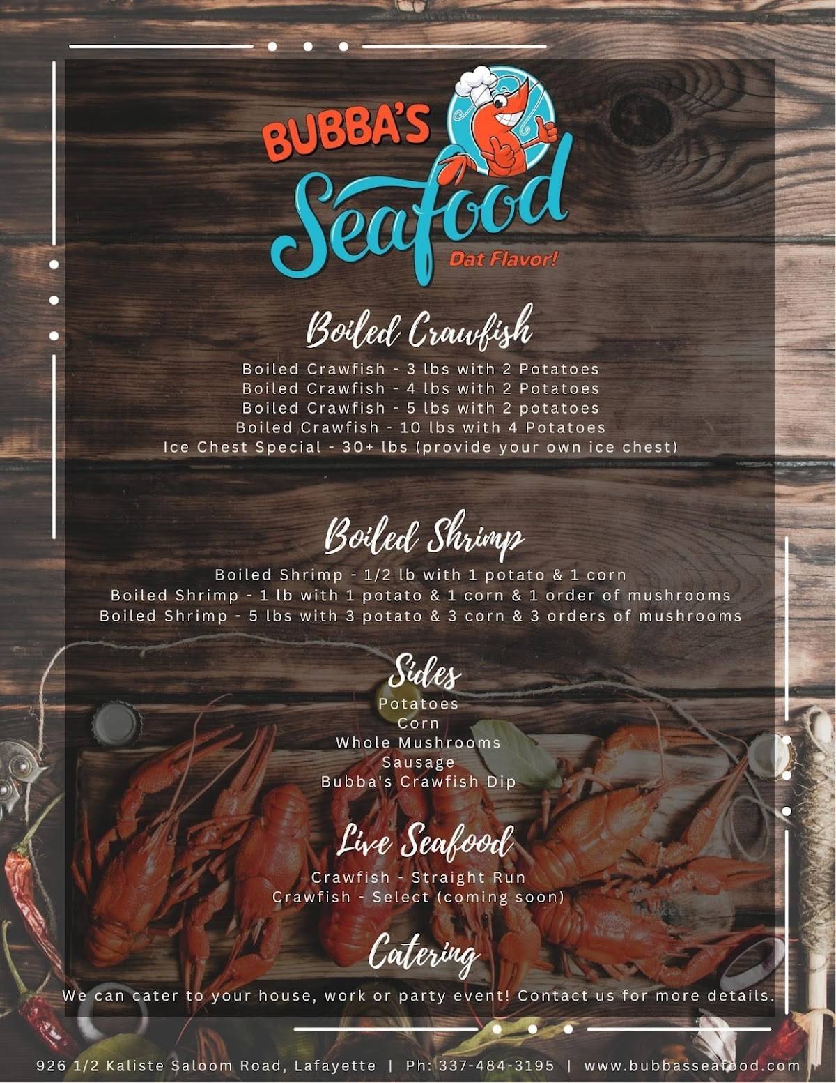 Menu at Bubba's Seafood & BBQ, Lafayette