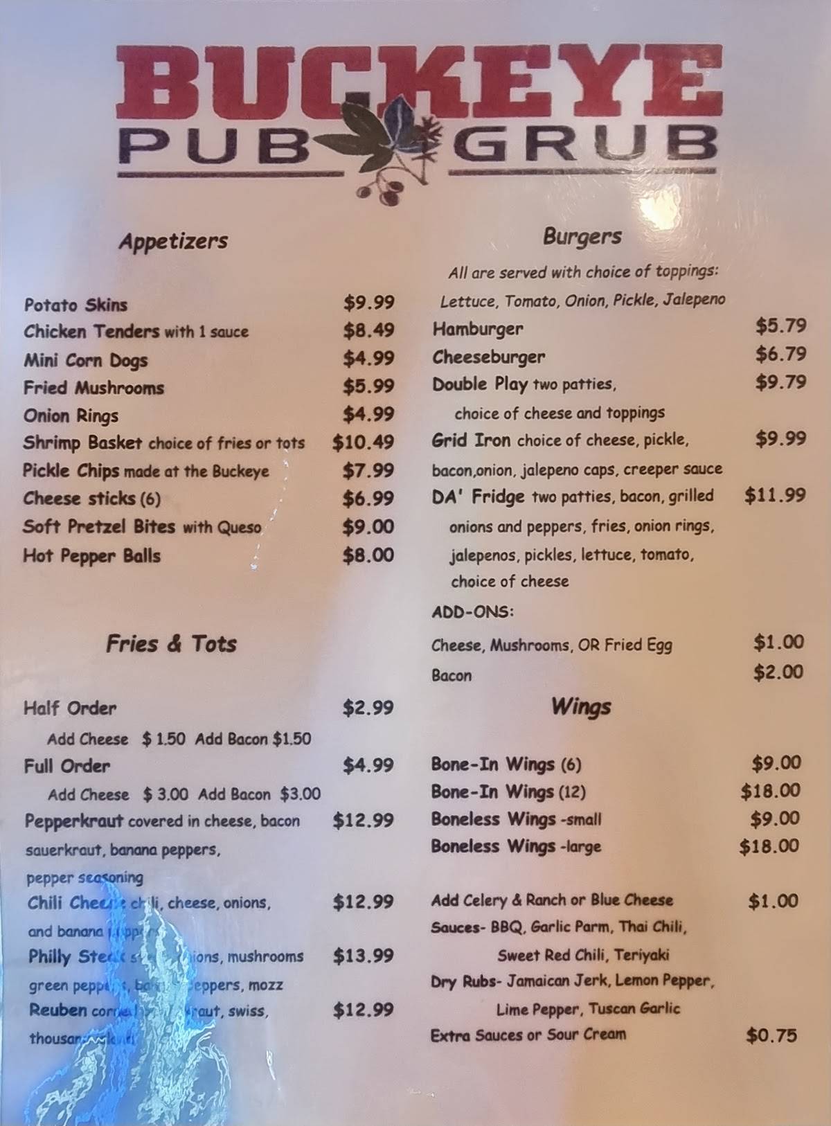 Menu at Buckeye Pub & Grub Norwalk, Norwalk