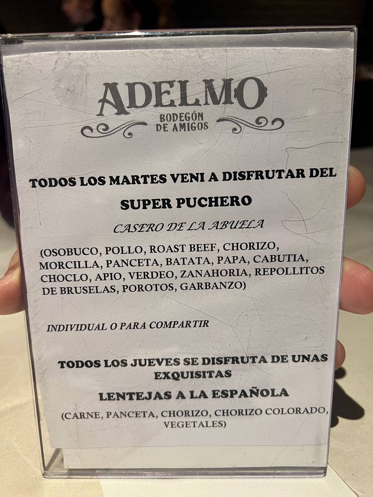 Carta del restaurante Adelmo San Isidro, Buenos Aires