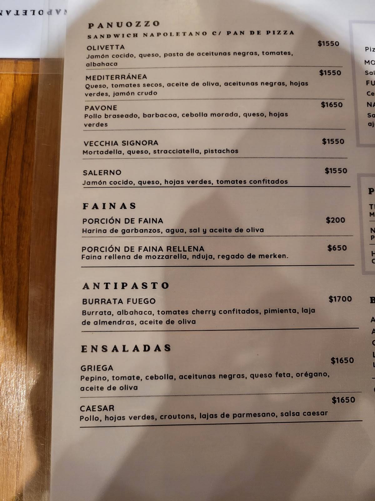 Carta del restaurante Fuego Pizzas del Mundo, Buenos Aires