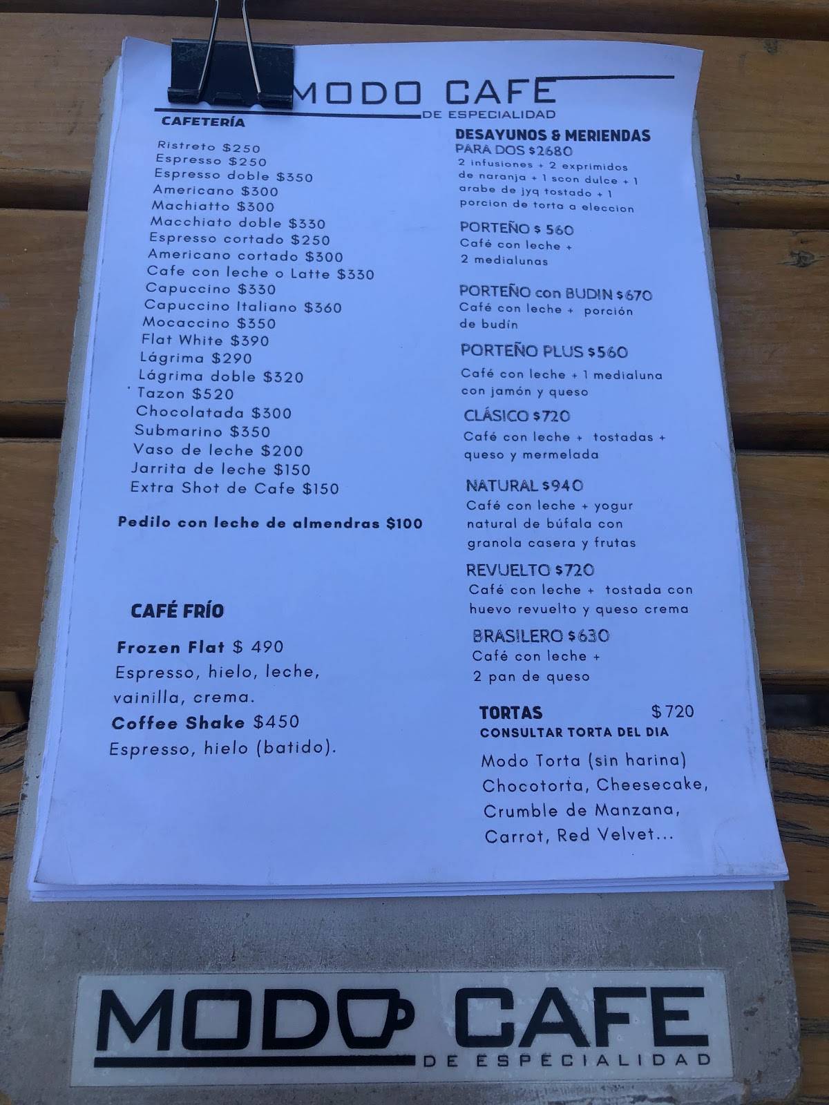 Carta de Modo Café, Buenos Aires