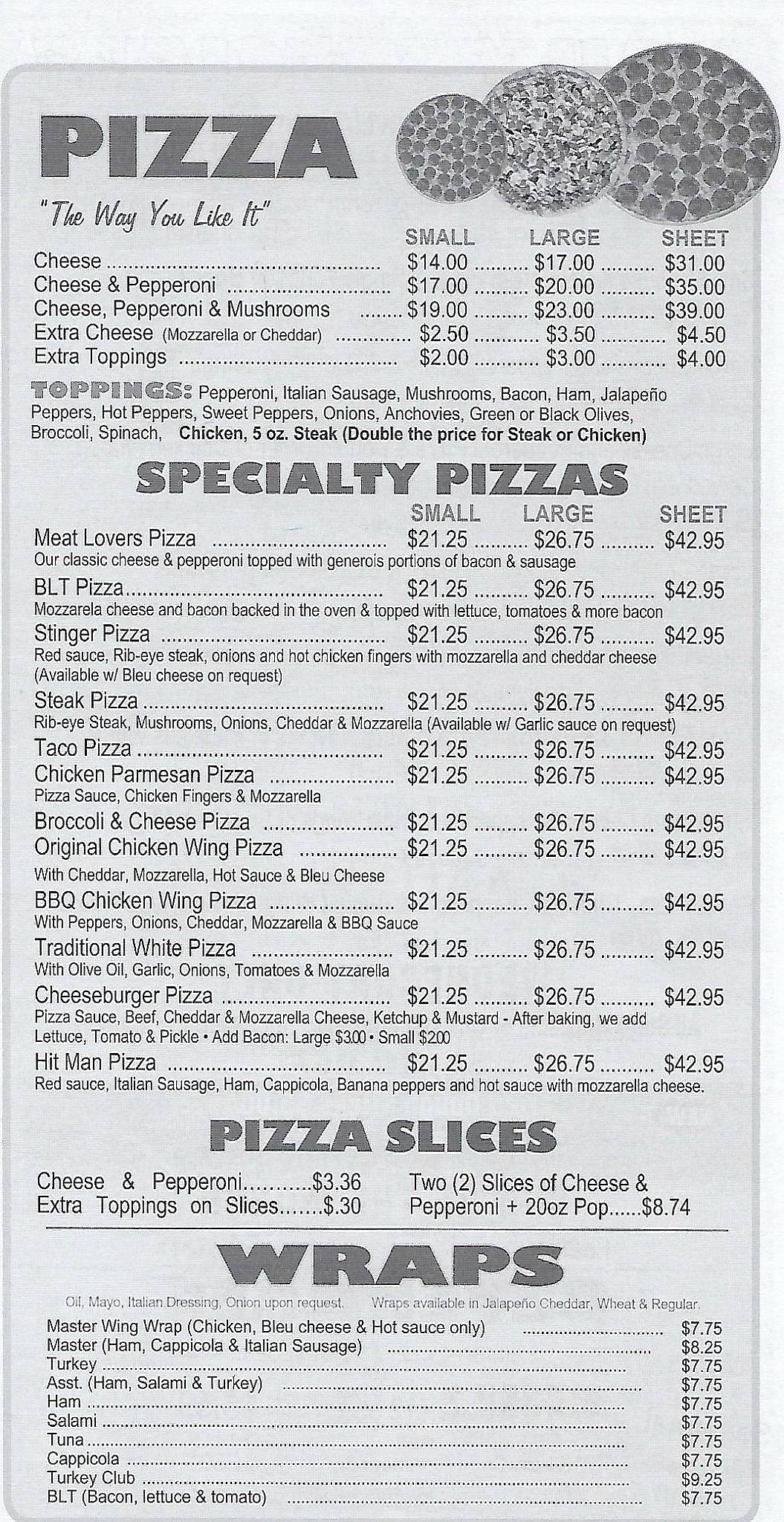Menu at Master Pizza pizzeria, Buffalo, William St