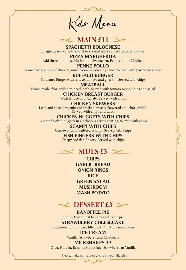 Menu at Buffalo Mediterranean Restaurant, Saint Neots