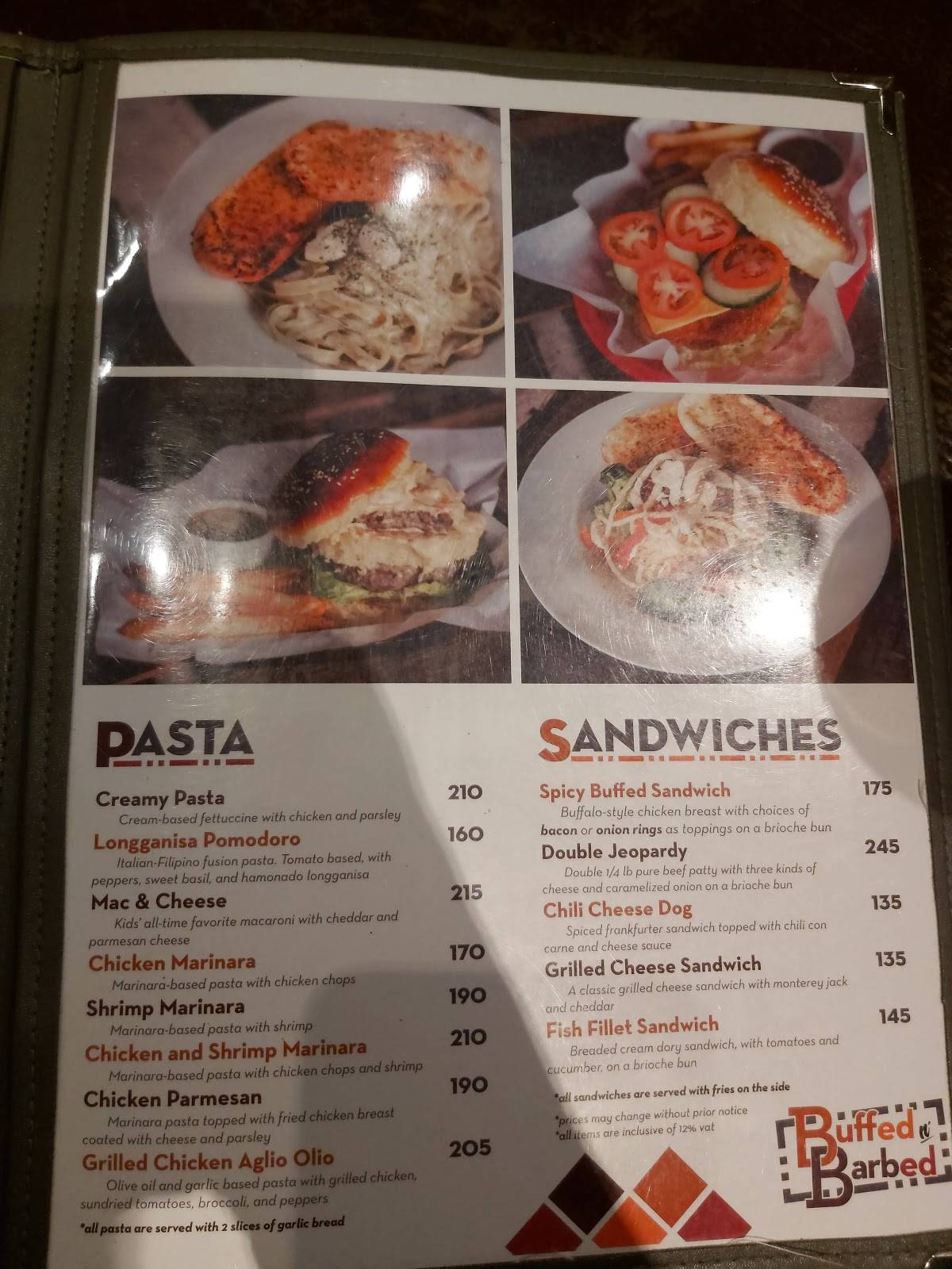 Menu at Buffed n' Barbed, Kawit, 7A