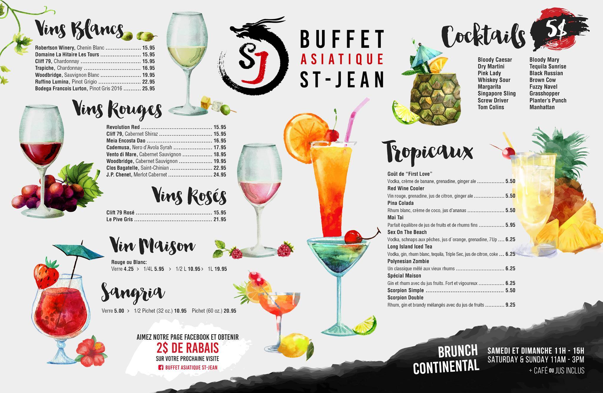 Menu au Buffet Asiatique St-Jean restaurant, Saint-Jean-sur-Richelieu