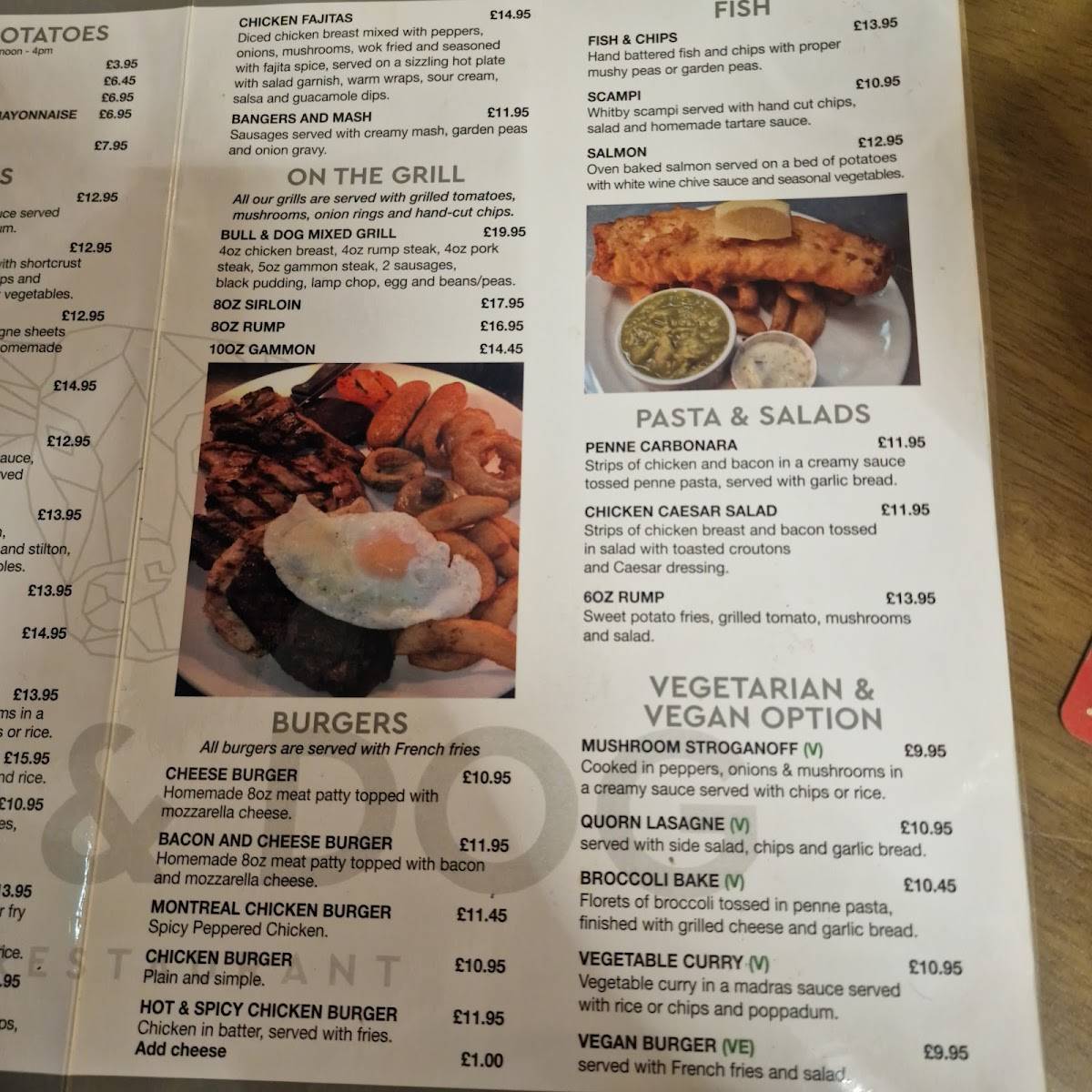 Menu at Bull & Dog pub & bar, St Helens