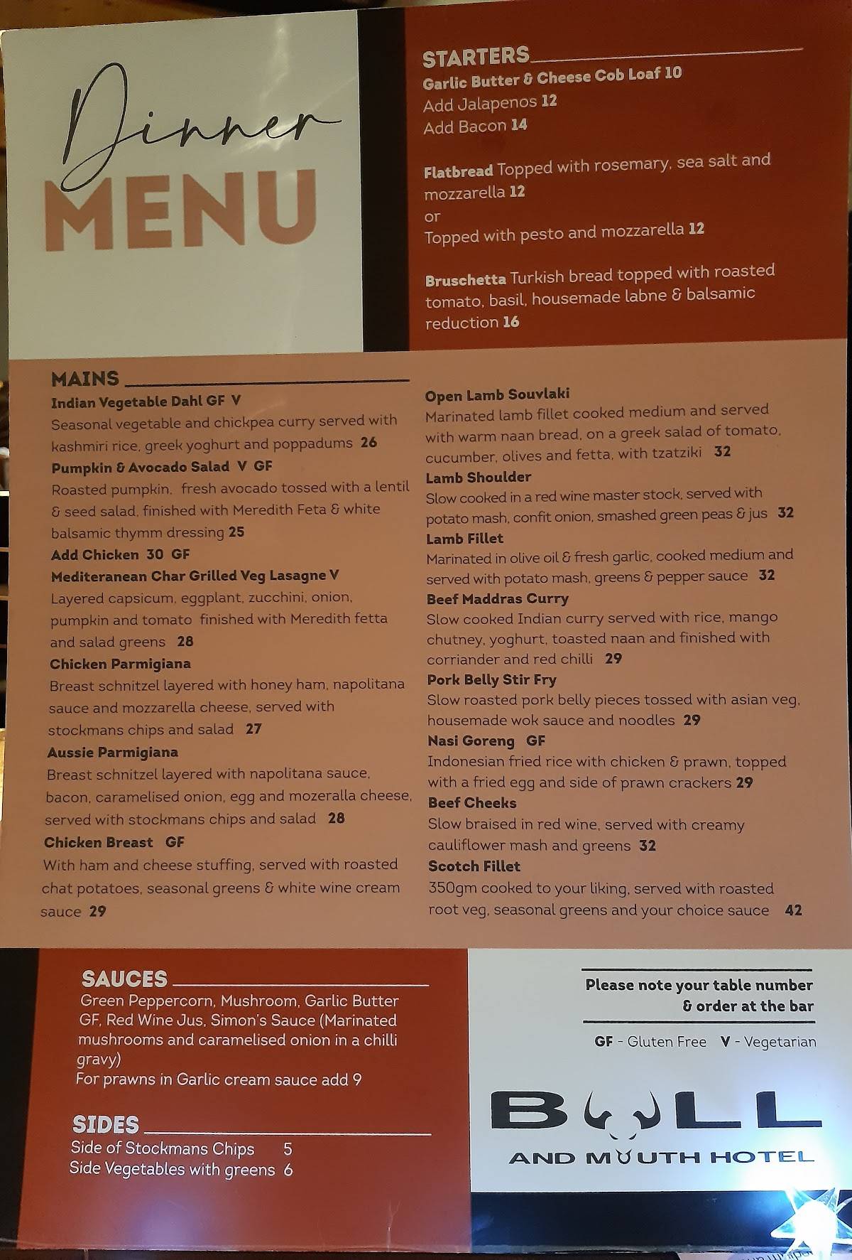 Menu at Bull & Mouth Hotel pub & bar, Horsham