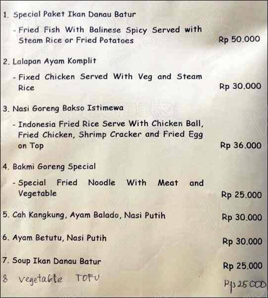 Menu at Bumi Ayu Restaurant, Kintamani