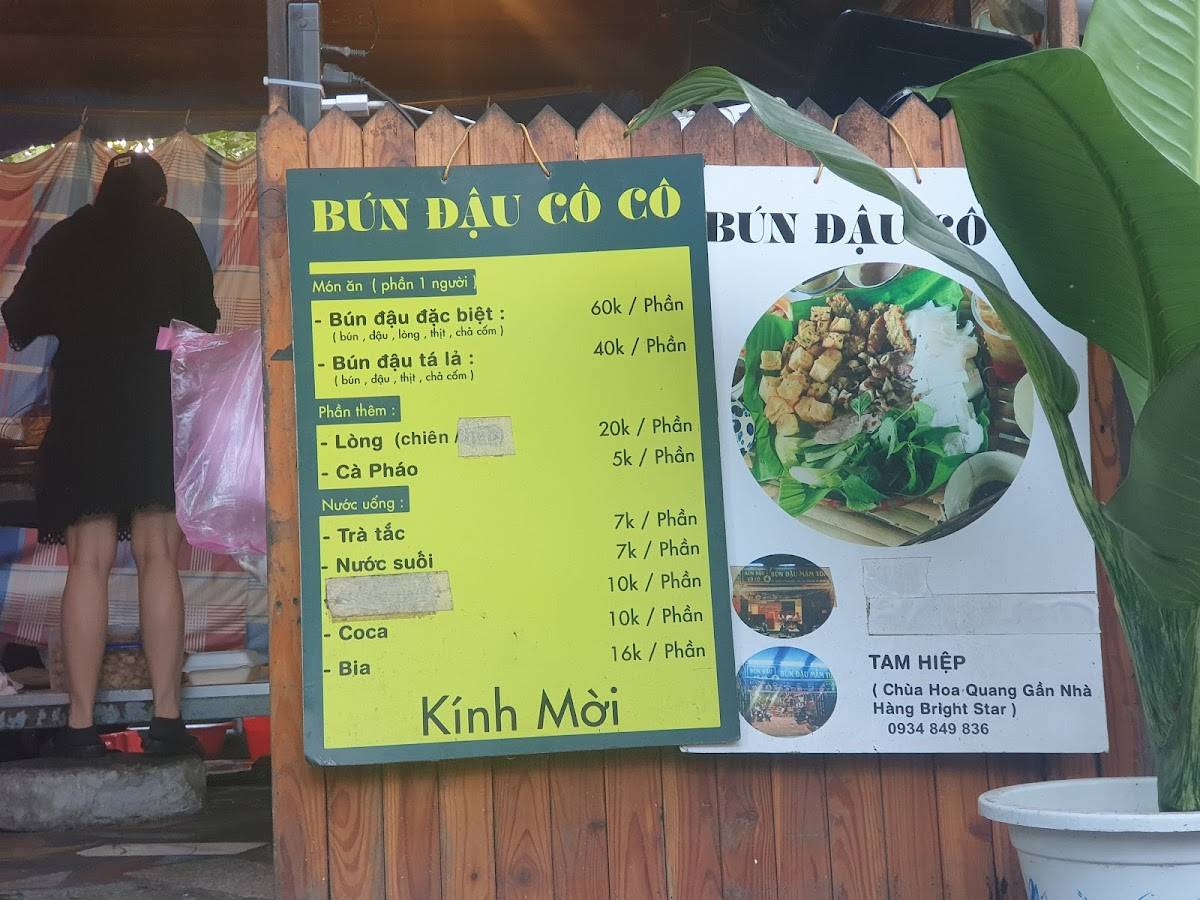 Menu at Bún Đậu Cô Cô, Bien Hoa