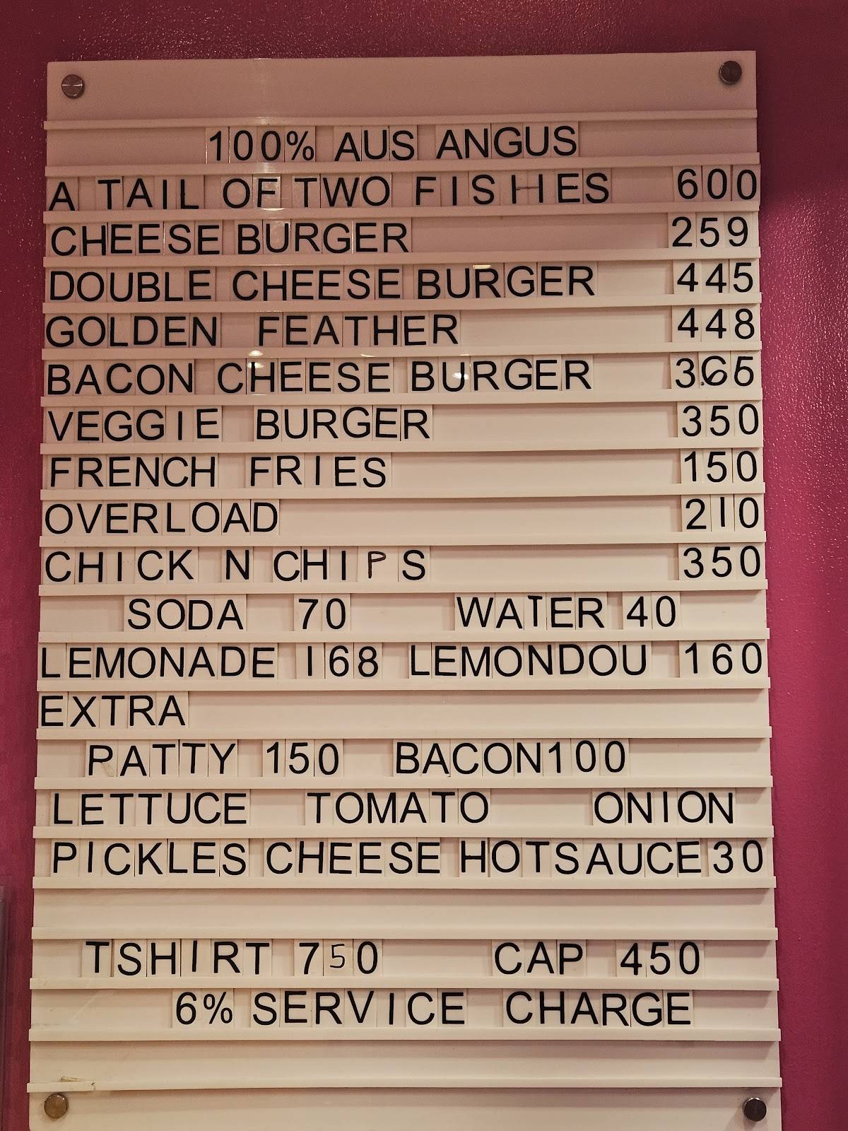 Menu at Bun Run restaurant, San Juan