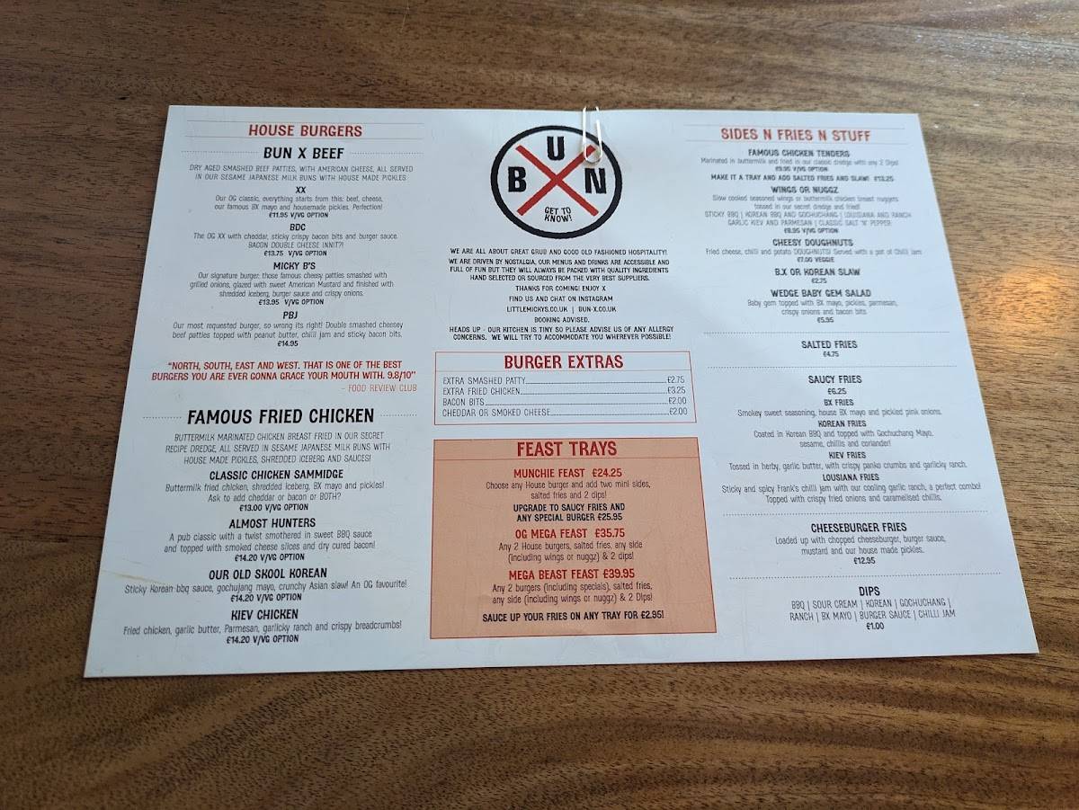 Menu at Bun X at Micawbers pub & bar, Norwich