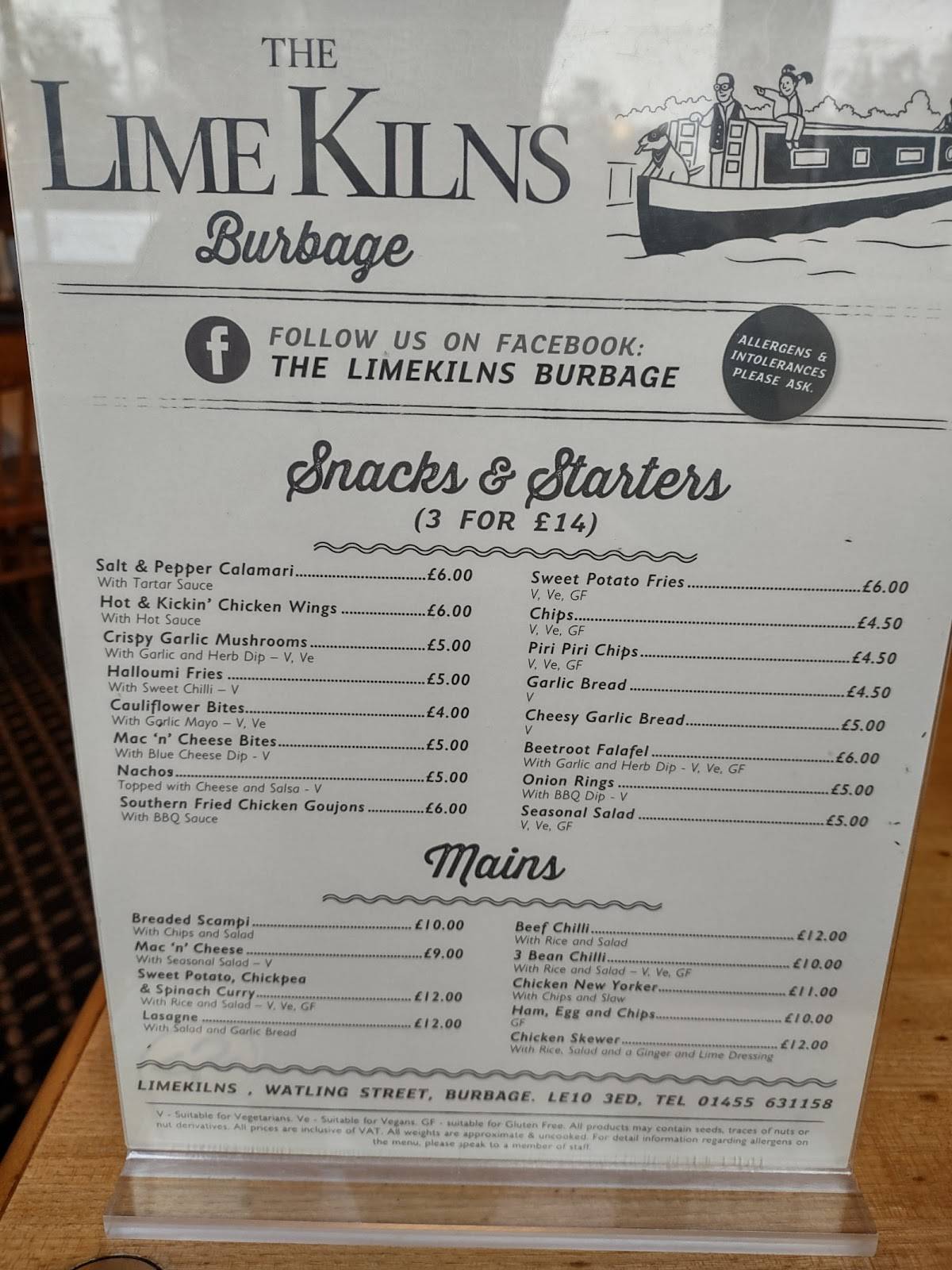 Menu at Lime Kilns pub & bar, Hinckley