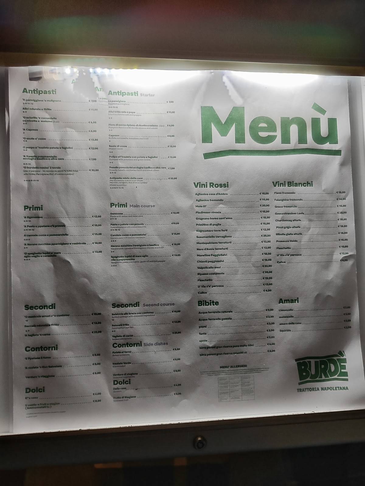 Menu at Burdé - Trattoria Napoletana restaurant, Torre del Greco