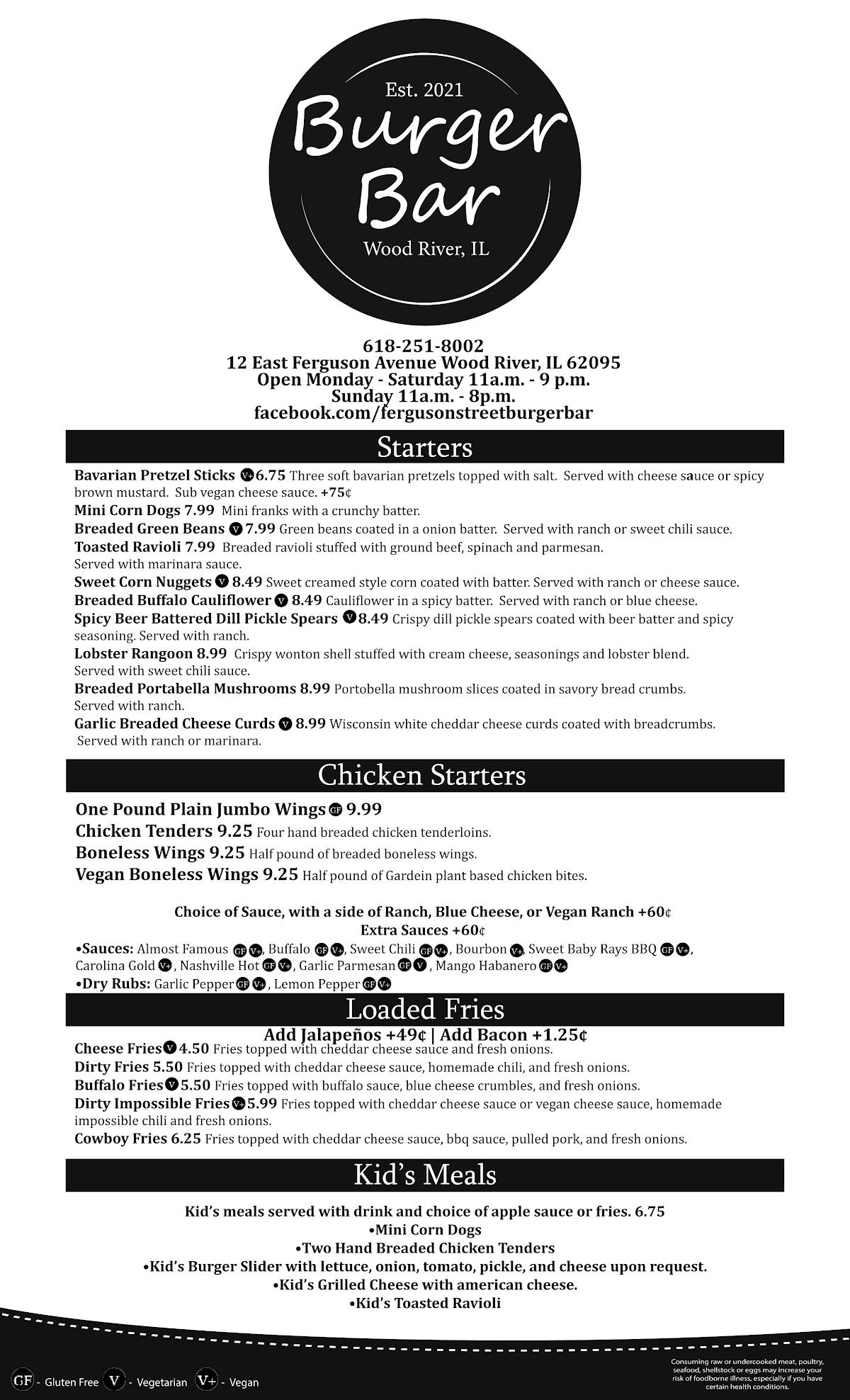 Menu at Burger Bar, Wood River