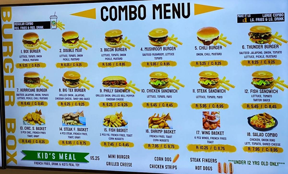 Menu at Burger Box restaurant, Bedford, N Industrial Blvd