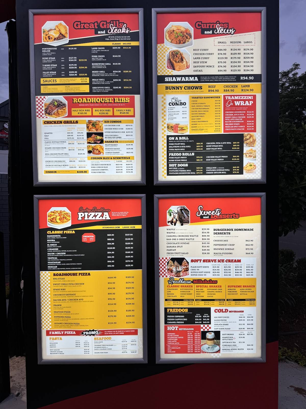Menu at Burger Box Roadhouse and Drive-thru Montana restaurant, Pretoria
