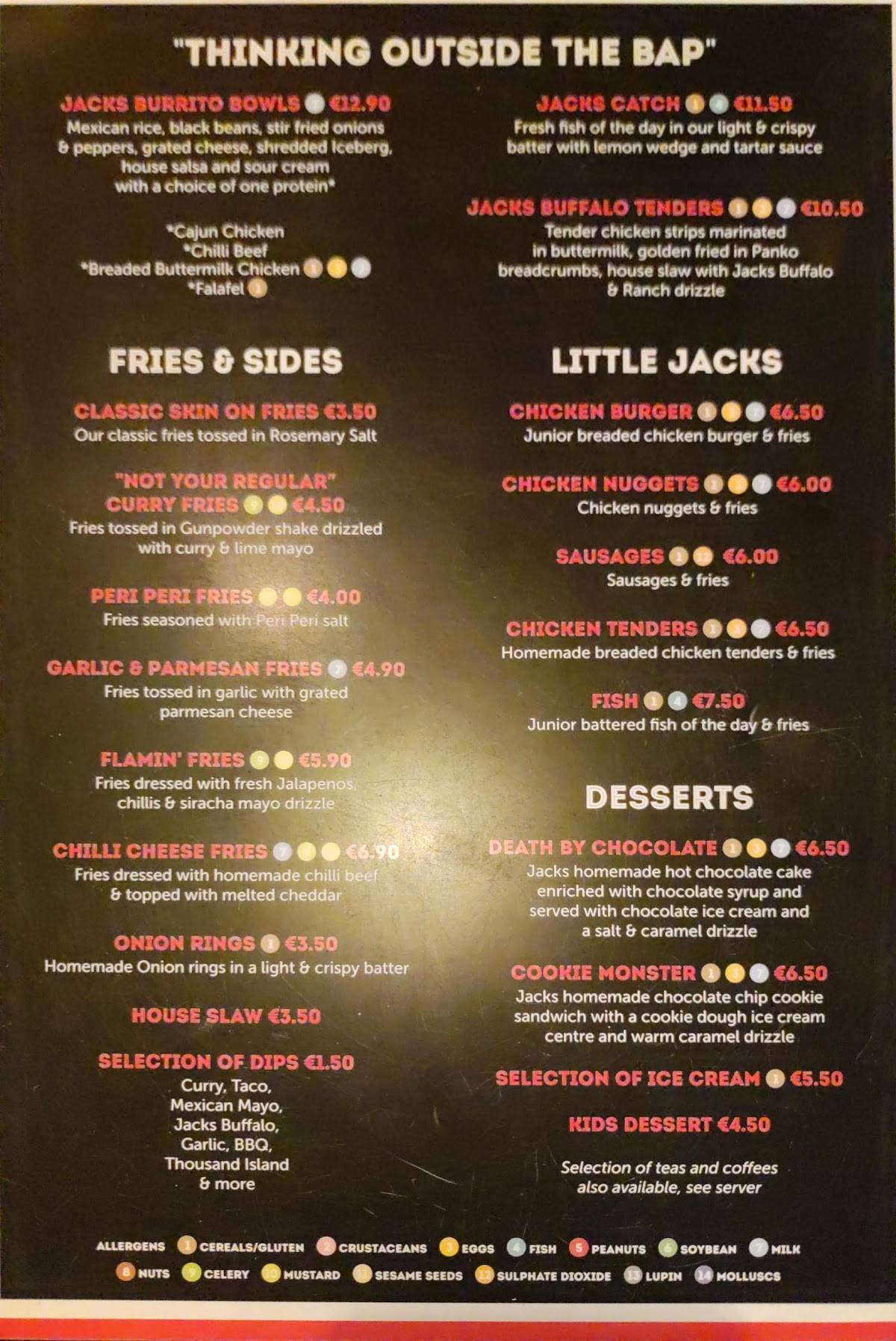 Menu at Burger Jacks restaurant, Milford