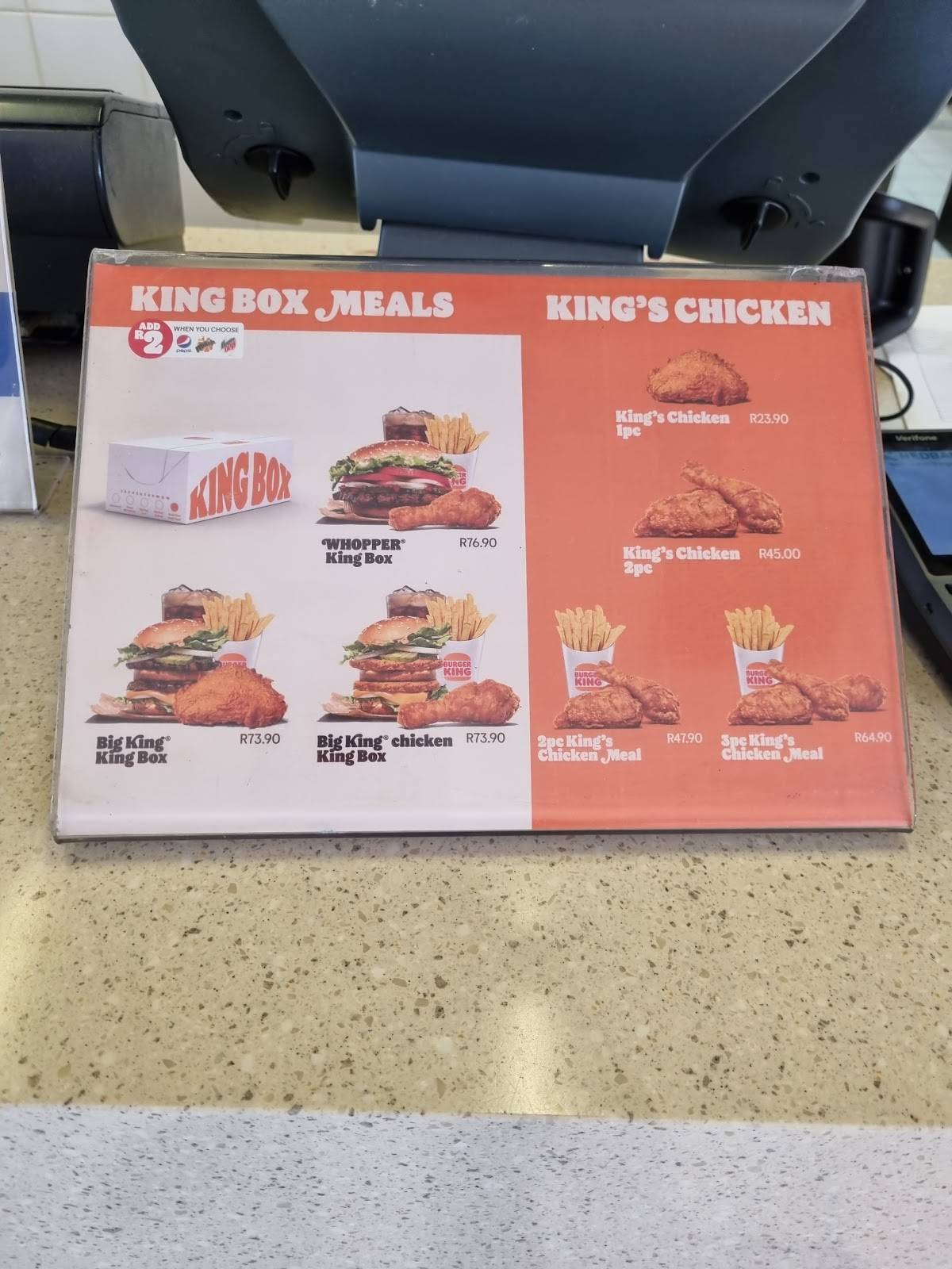 Menu at Burger King Three Rivers (Drive-Thru) restaurant, Vereeniging ...