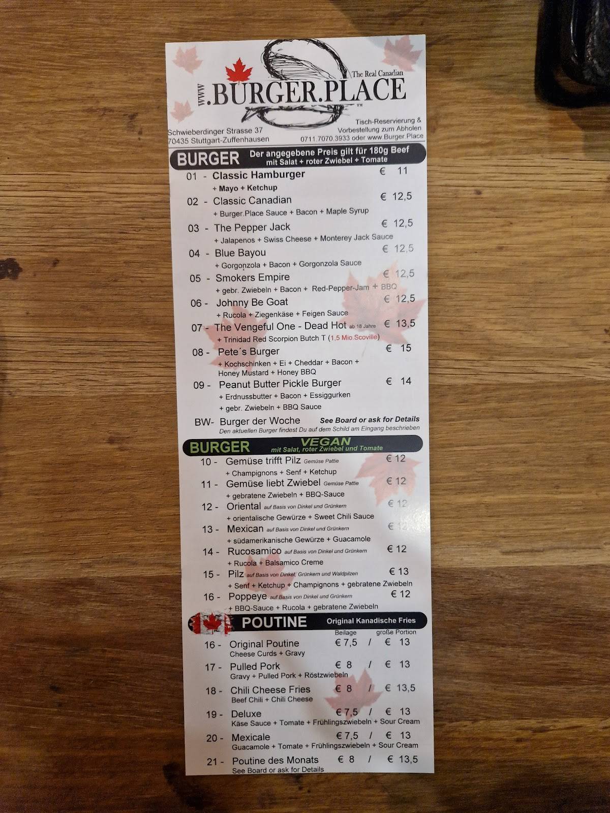Carta del restaurante Burger.Place, Stuttgart, Schwieberdinger Str. 37
