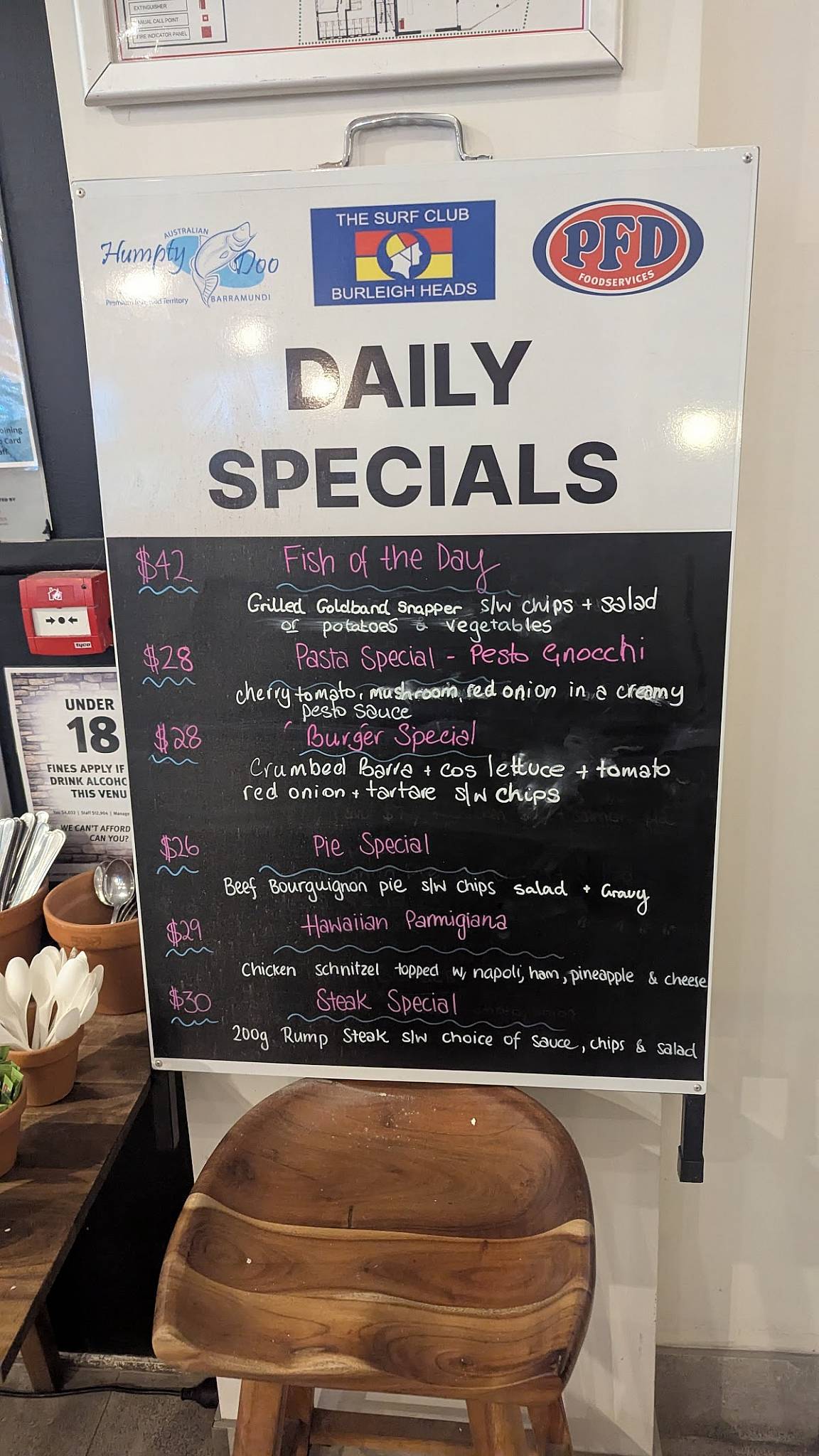 Menu at Burleigh Heads Mowbray Park SLSC restaurant, Burleigh Heads