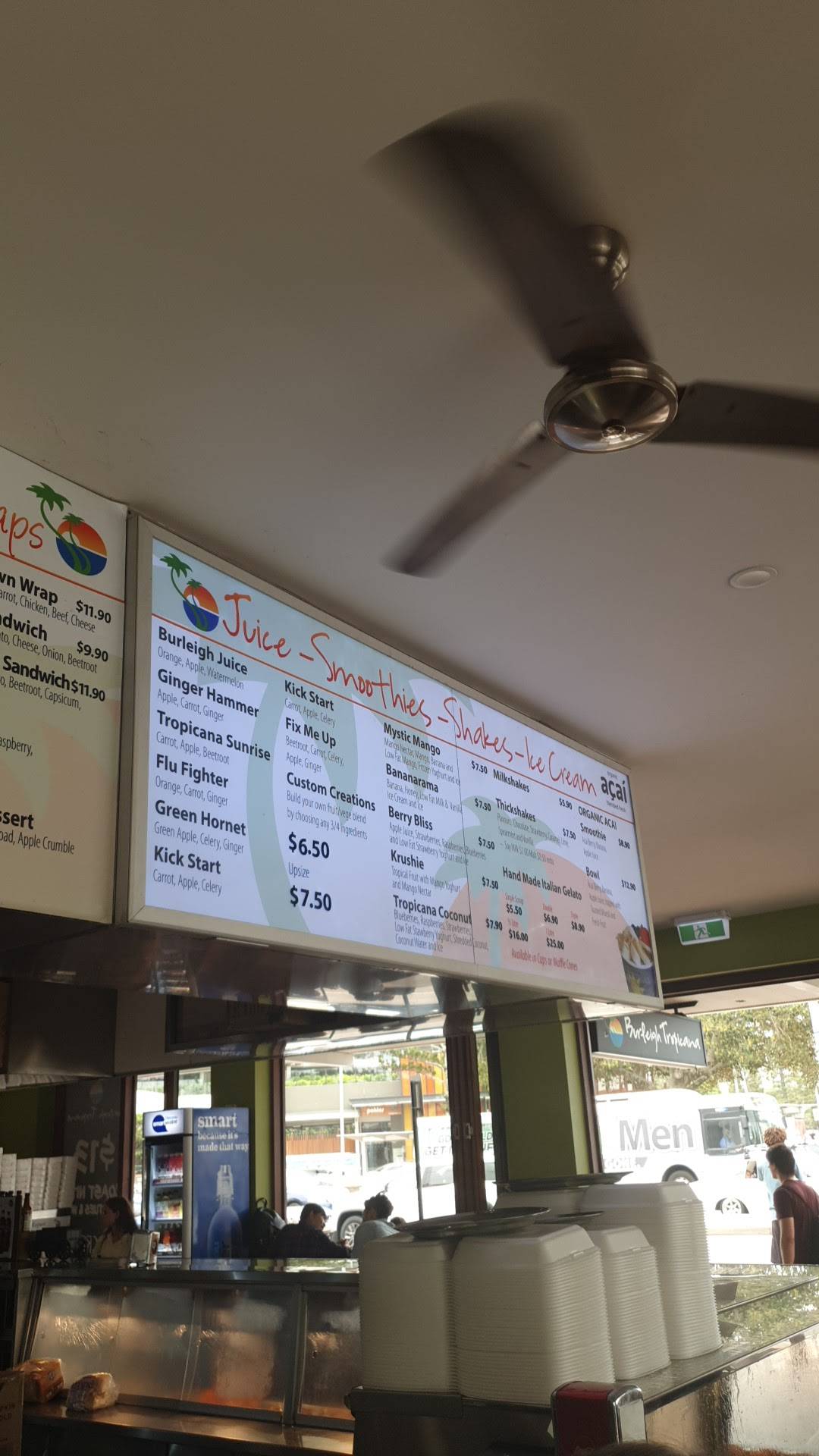 Menu at Burleigh Tropicana Cafe, Burleigh Heads, Gold Coast Hwy