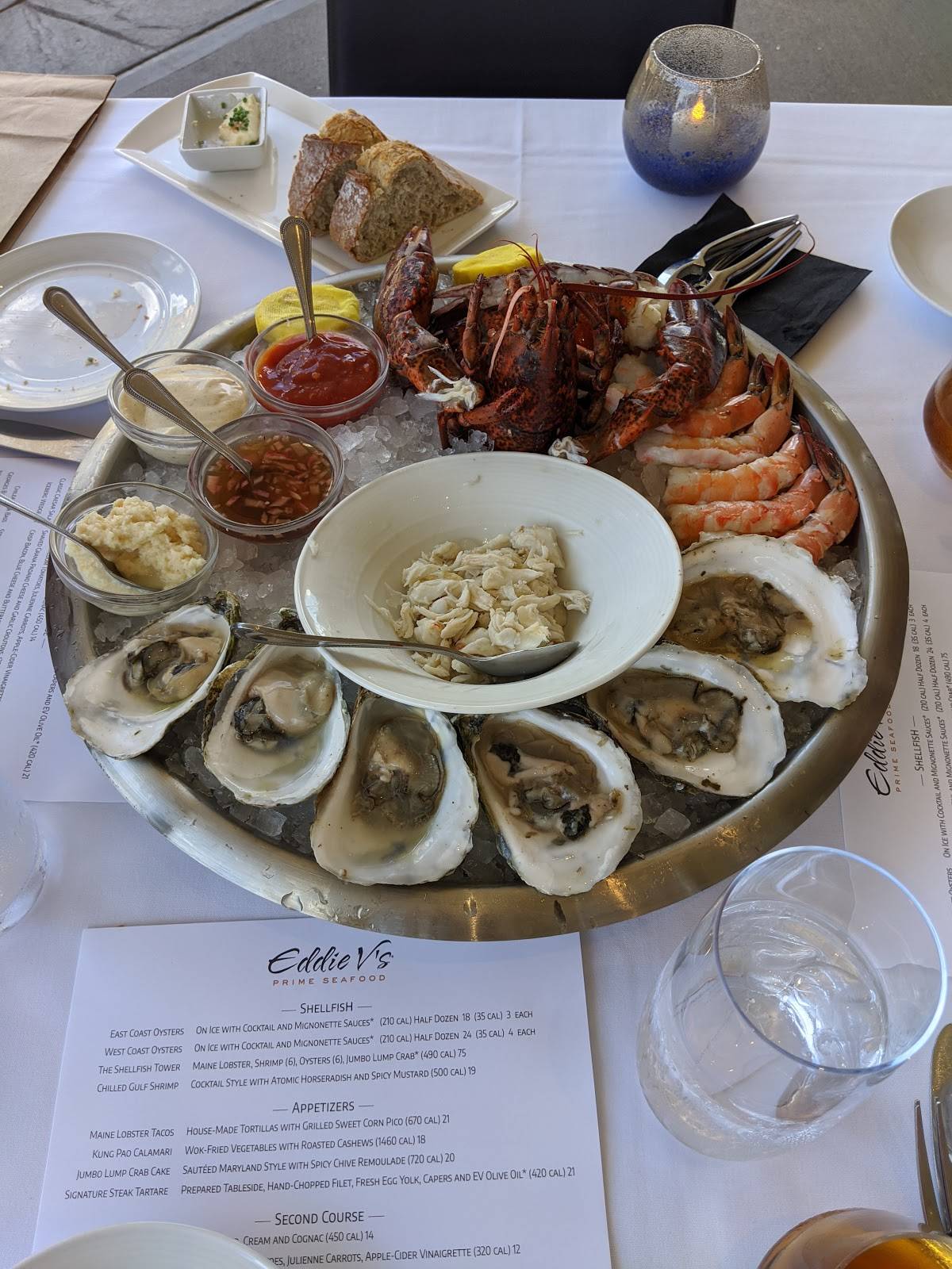 Menu at Eddie V's Prime Seafood steakhouse, Burlington