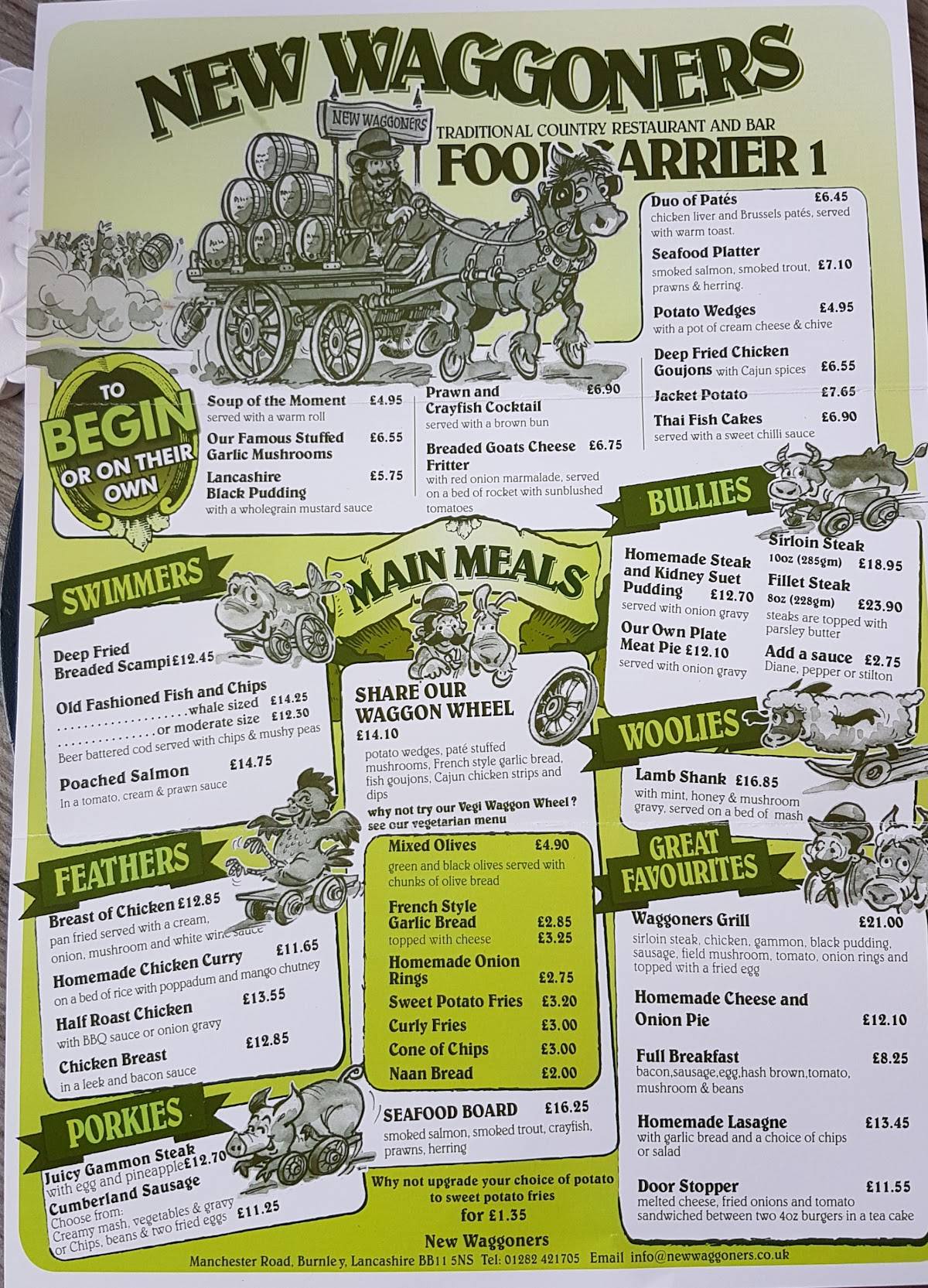 Menu at New Waggoners pub & bar, Burnley, Manchester Road